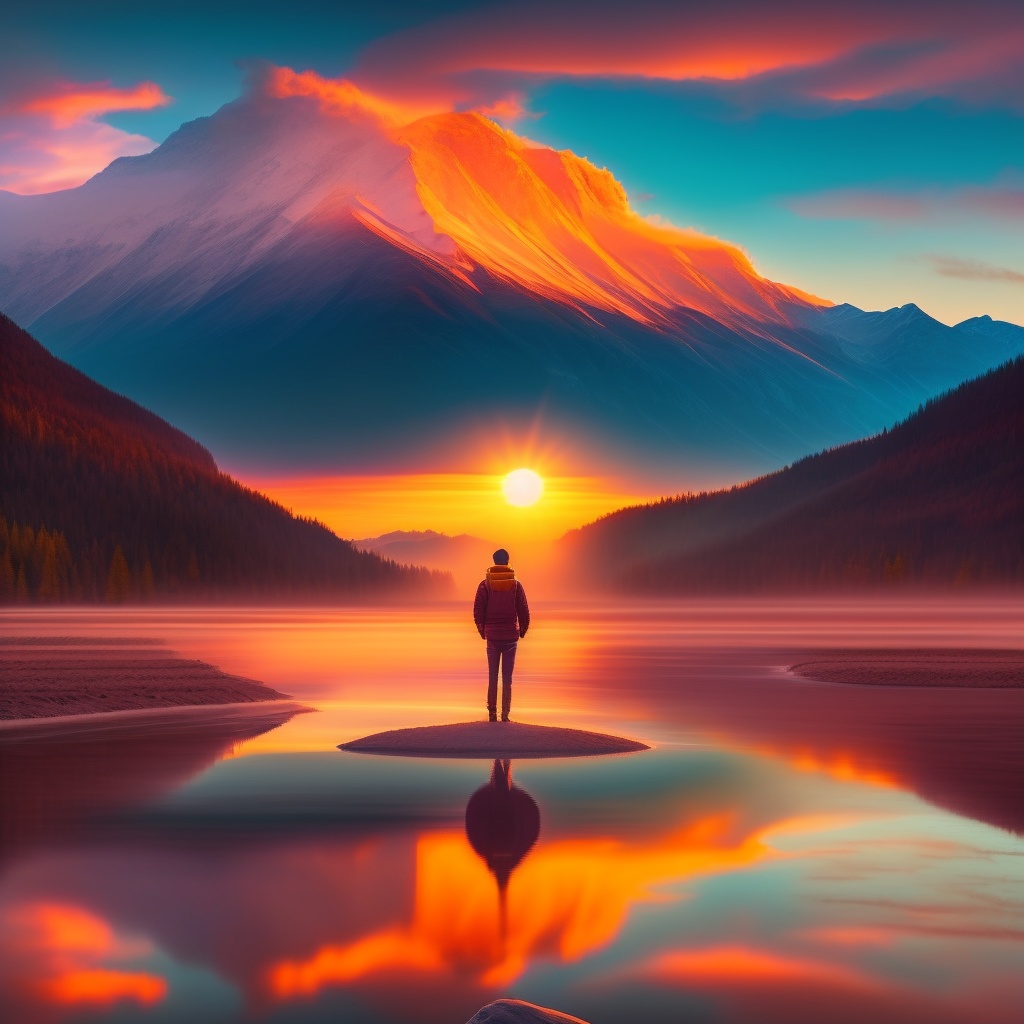 Lexica - A peaceful scene with a person enjoying a beautiful sunrise ...