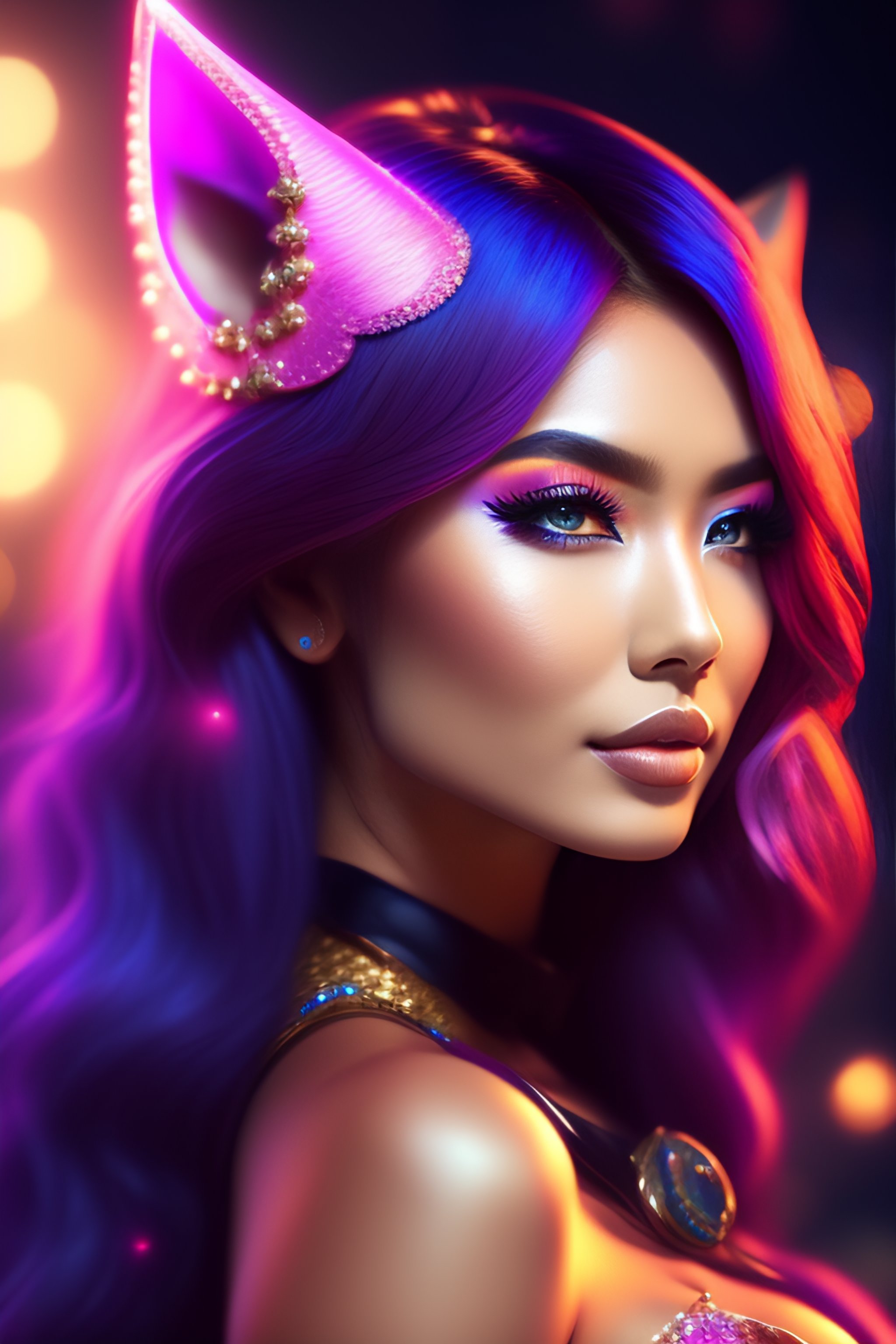 Lexica - Ahri, fantasy world, pets, pretty face, 8k, full body, magic ...
