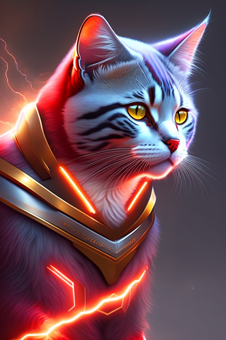 Lexica - Cat as flash, humanoid, 3d, full body, realistic, red lightning