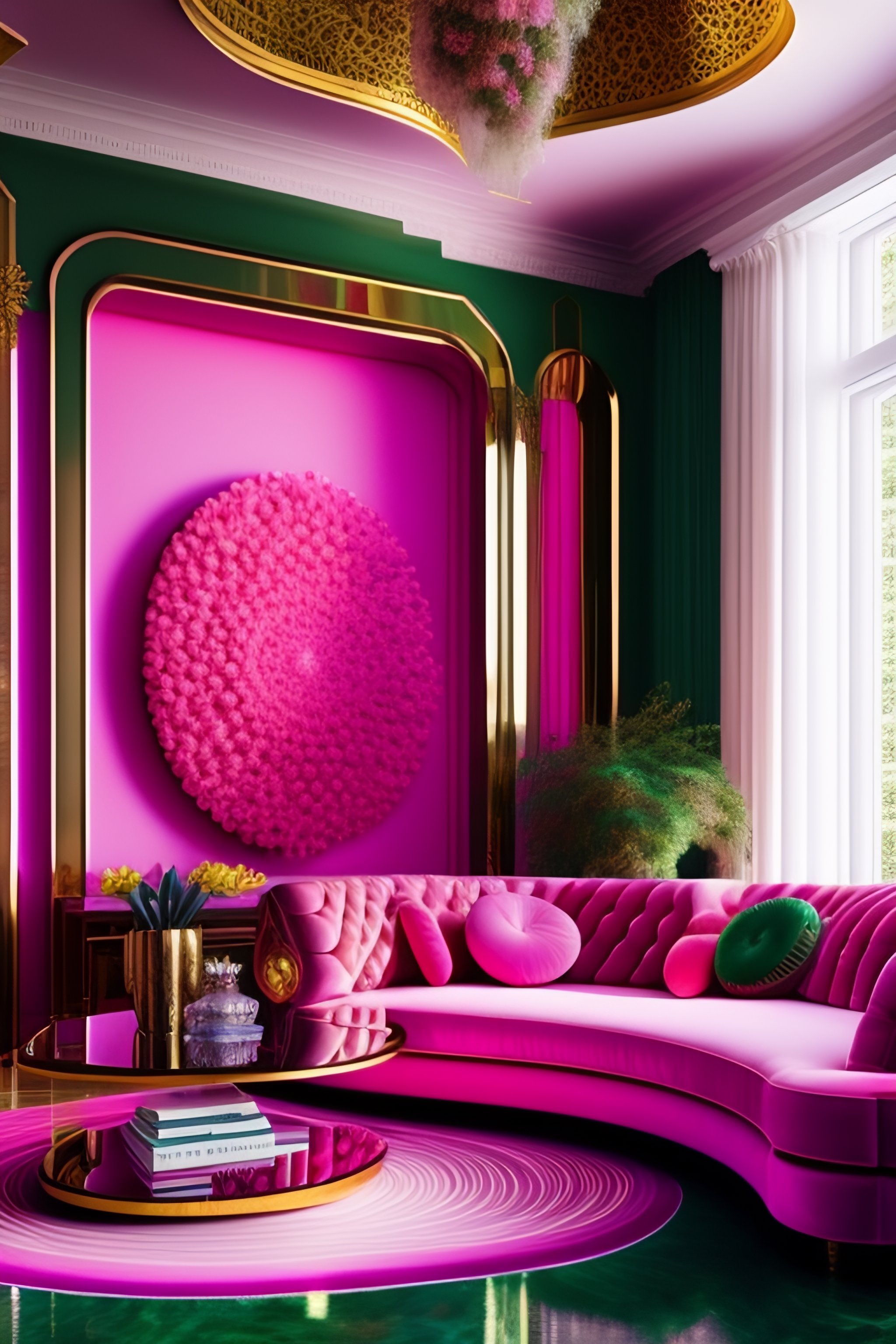 Lexica - Architectural digest photo of a maximalist pink solar living ...