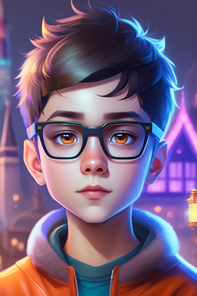 Lexica - Boy with glasses, short hair, scoop ears, blunt lips, brunette ...