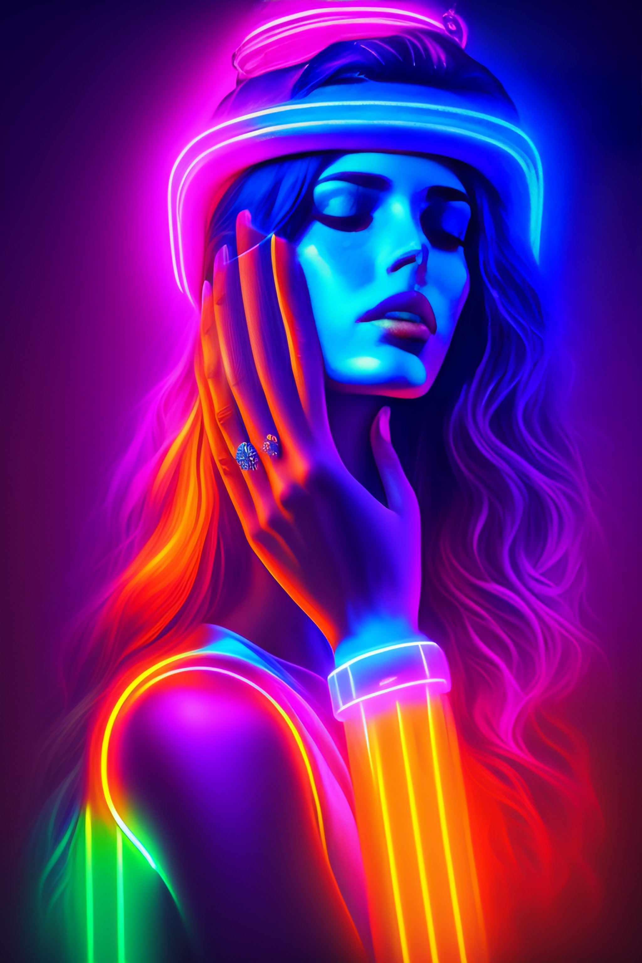 Lexica - Synthwave of a Rosary on hand praying Neon lights