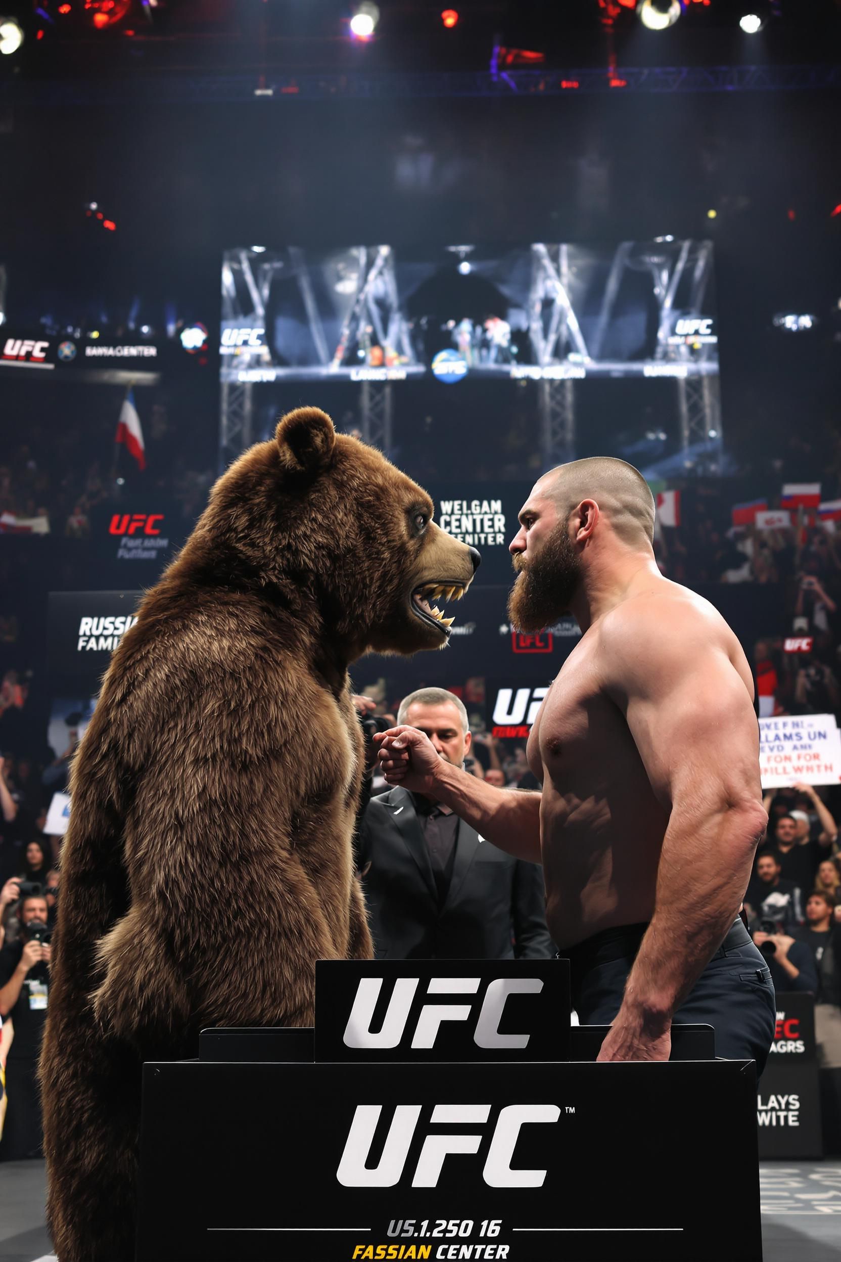 Lexica - Generate a hyper-realistic, cinematic photo of a UFC weigh-in ...