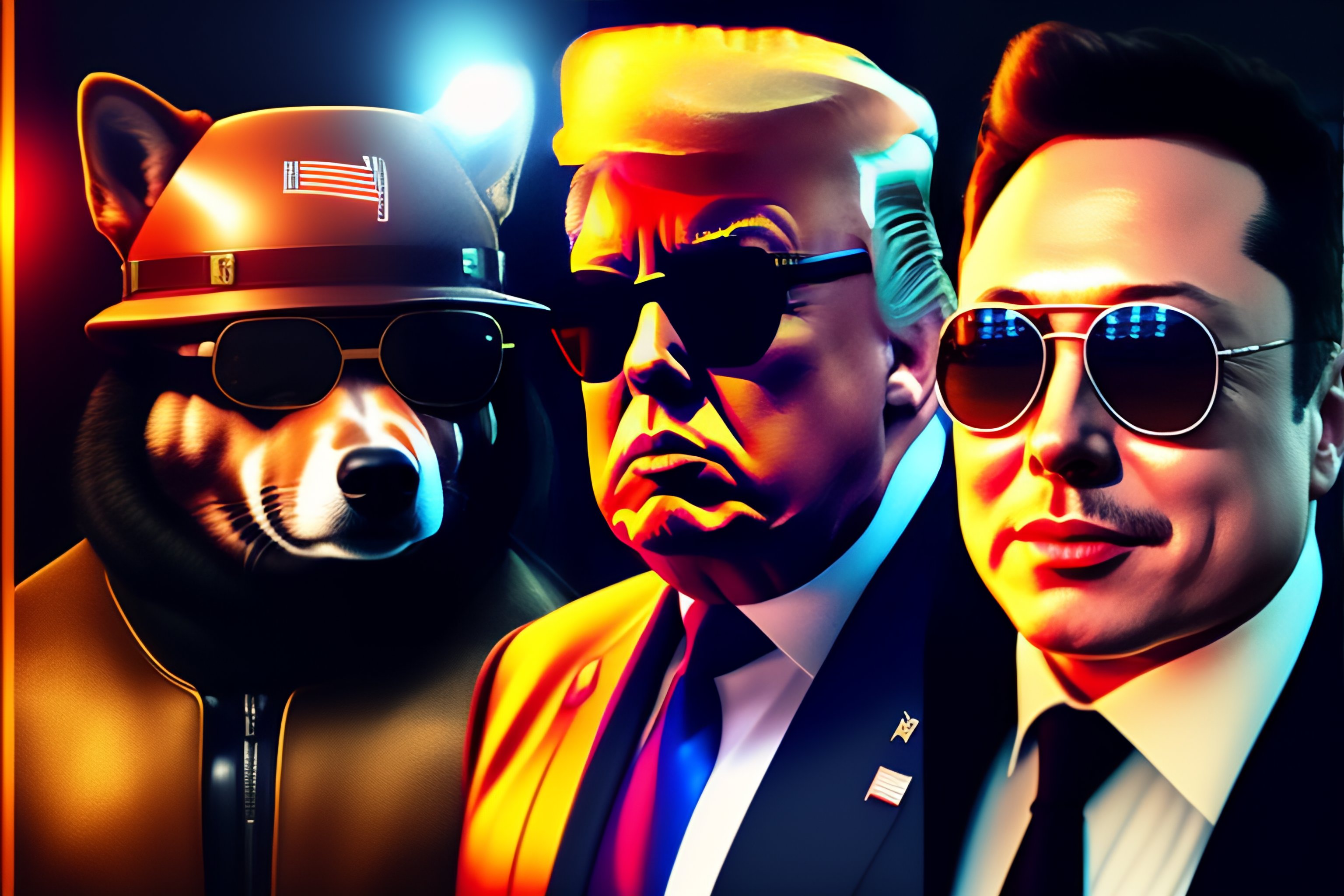 Lexica - Elon musk ,donald trump ,kayne west with sunglasses ,shiba inu ...