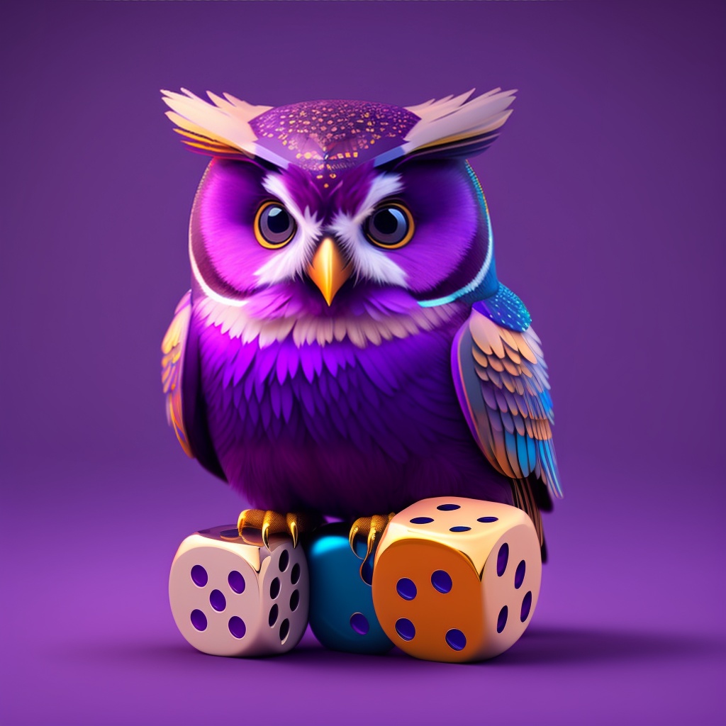 Lexica - Owl with dice symbol,purple background,deep color,4k