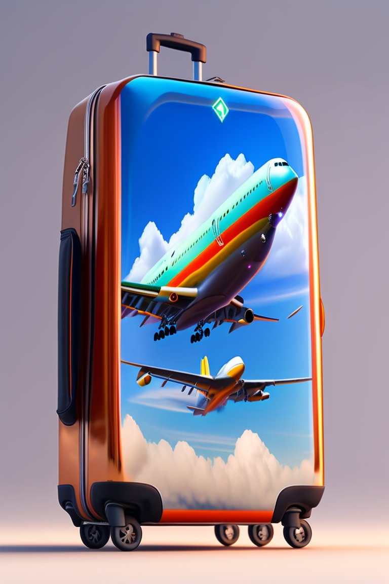 Lexica - Passenger Luggage Trolly Bags fly in the sky next to the plane ...