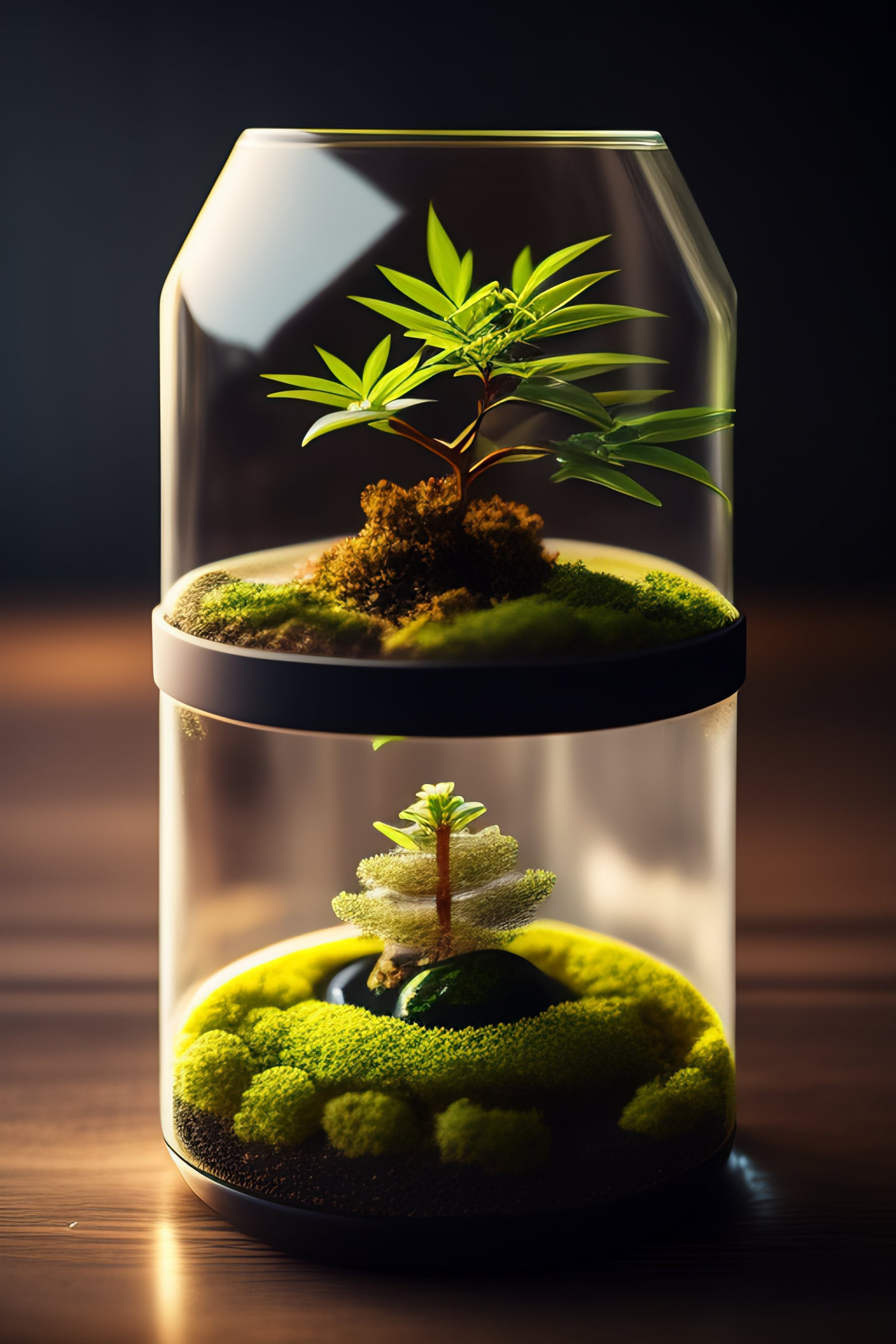 Lexica - Cute terrarium with a little cannabis bonsai