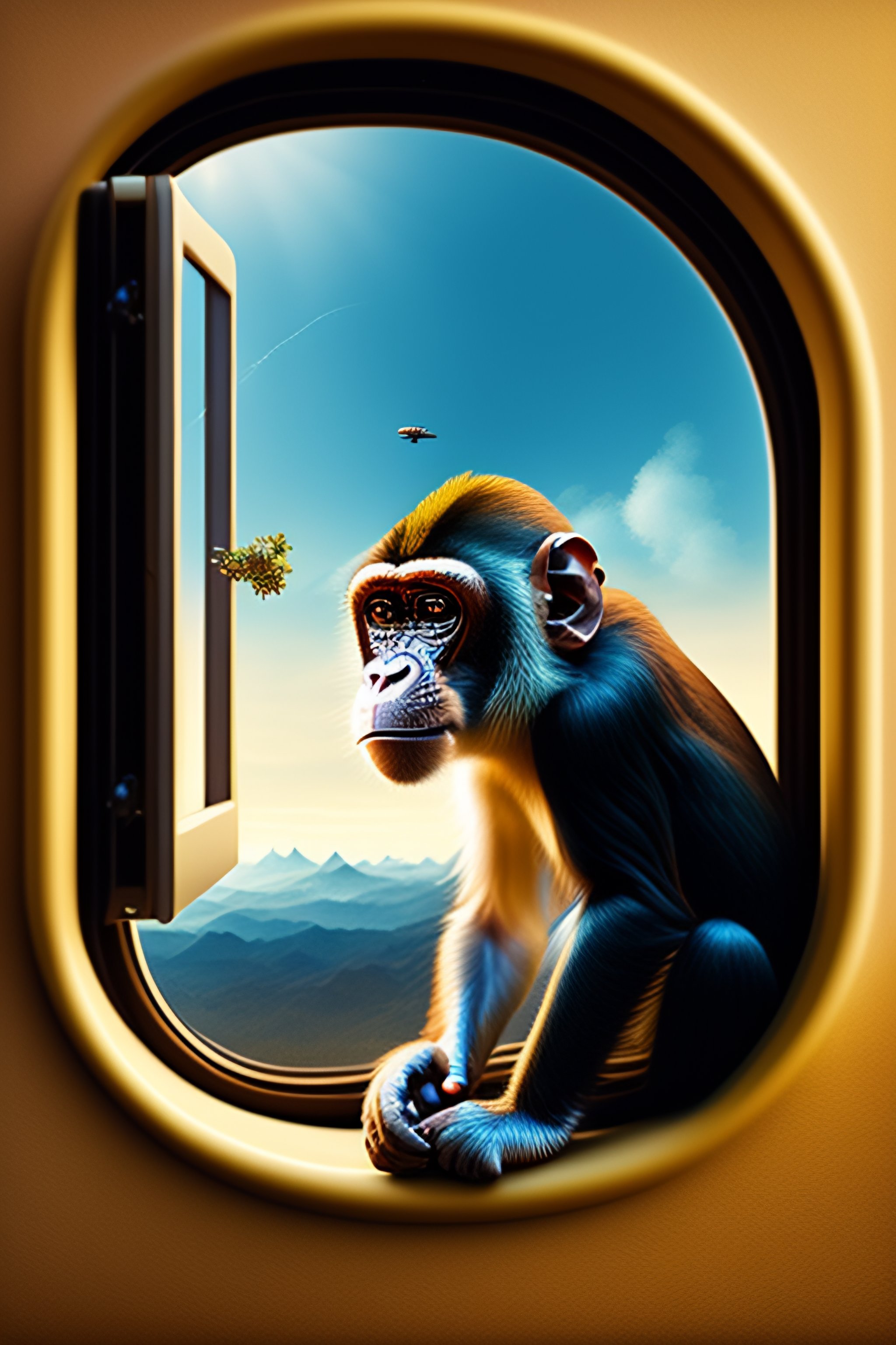 Lexica - A monkey looking to earth from a window spaceship smoking a ...
