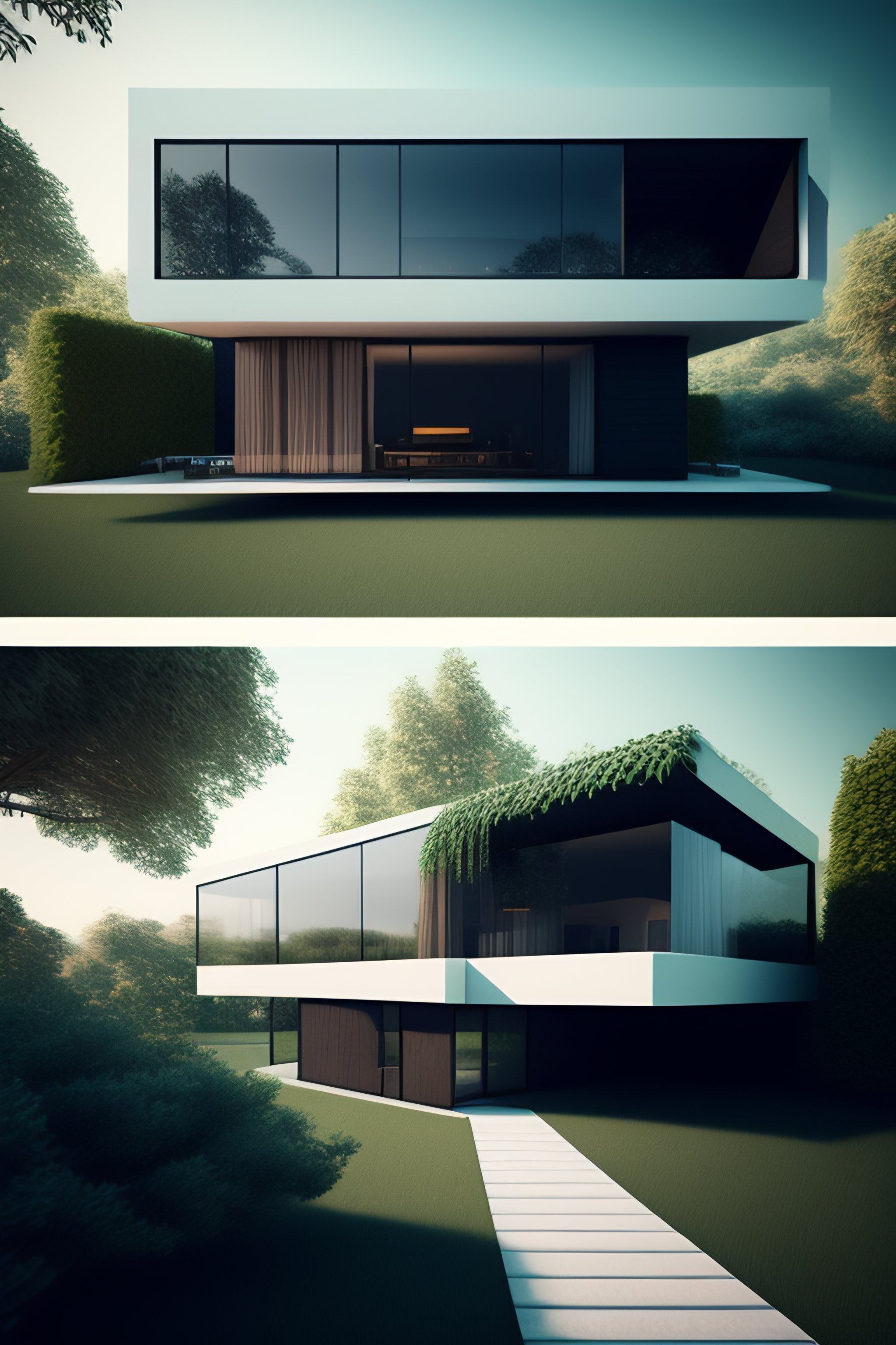 Lexica - Surreal modern house, lots of greenery and flowers, 8k render
