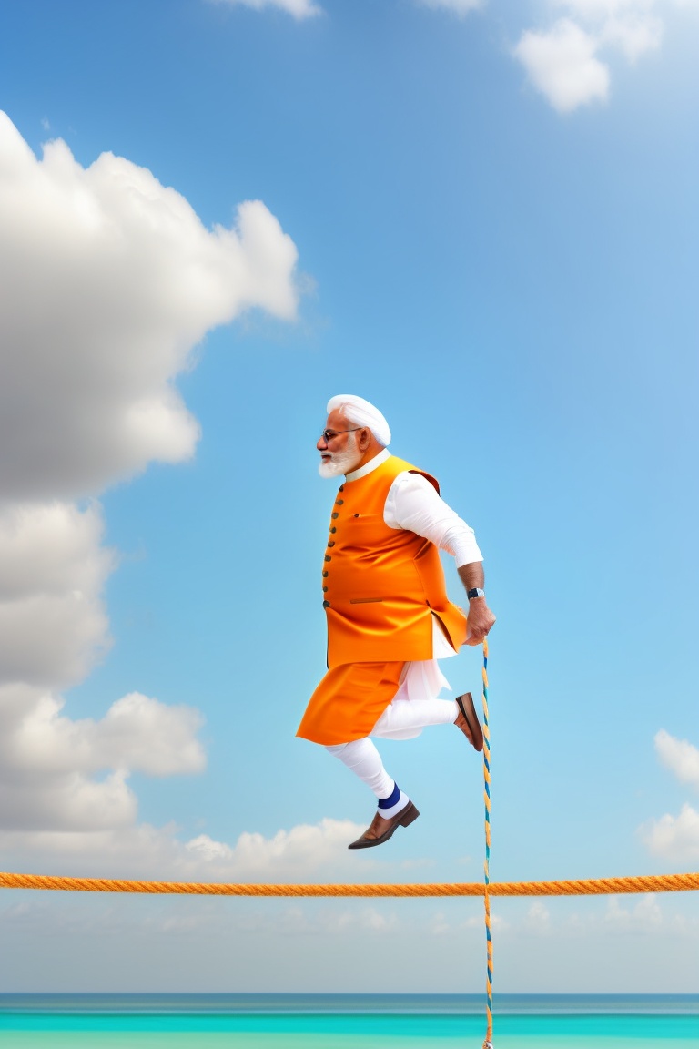Lexica - Indian prime minister Narendra Modi is walking on a rope with ...