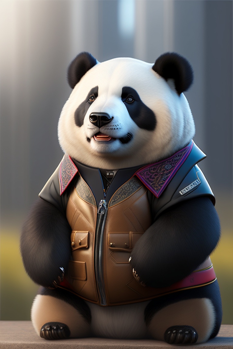 Lexica - A hyperrealistic panda with a mean face, wearing a black ...