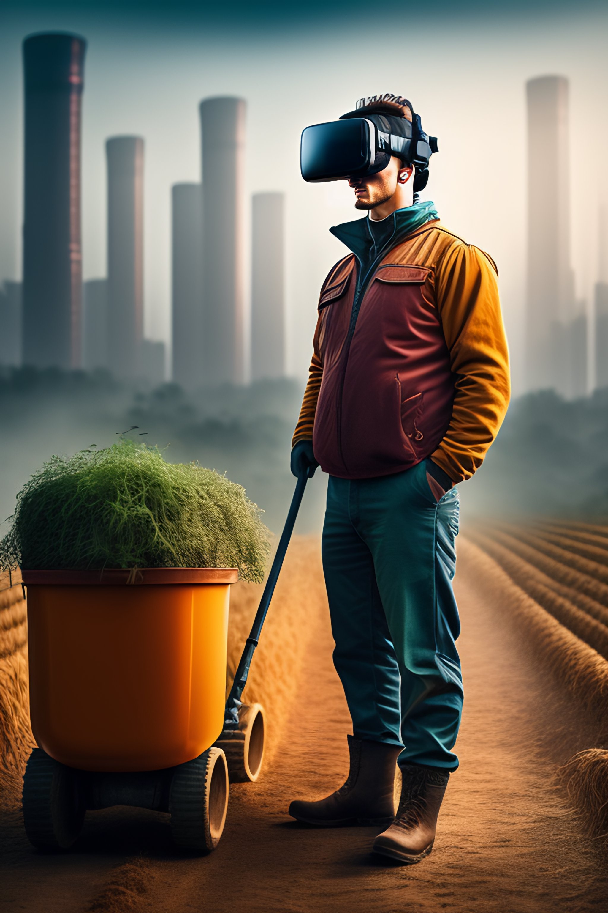 Lexica - Portrait of a young farmer using a virtual reality headset ...
