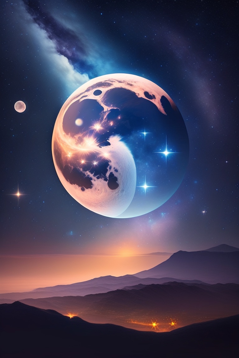 Lexica - Illustrate a celestial moon and stars tattoo, with ethereal ...