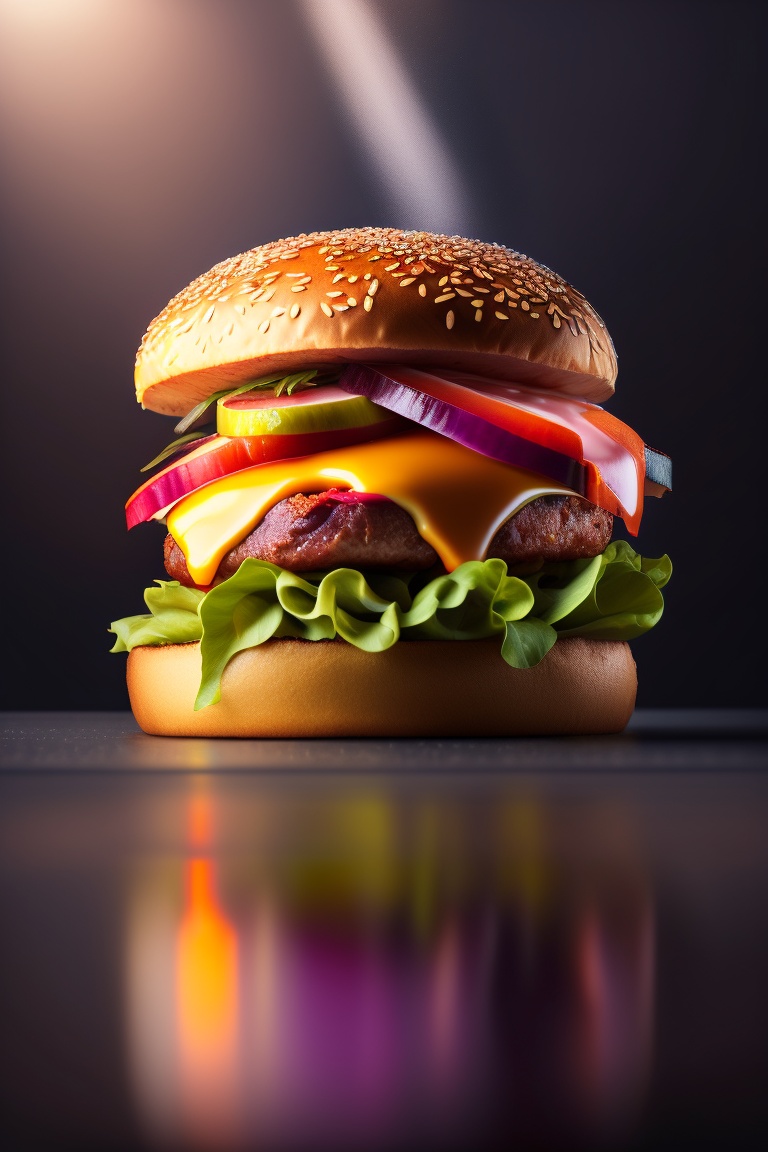 Lexica - Cinematic photograph of a hamburger with lettuce, tomato, red ...