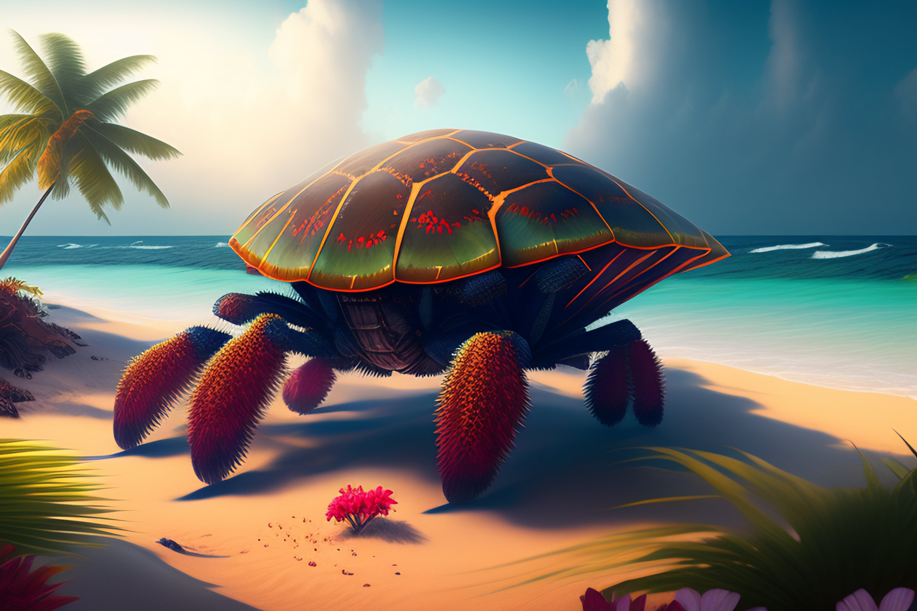 Lexica - Giant coconut crab horror monster creature on tropical beach ...