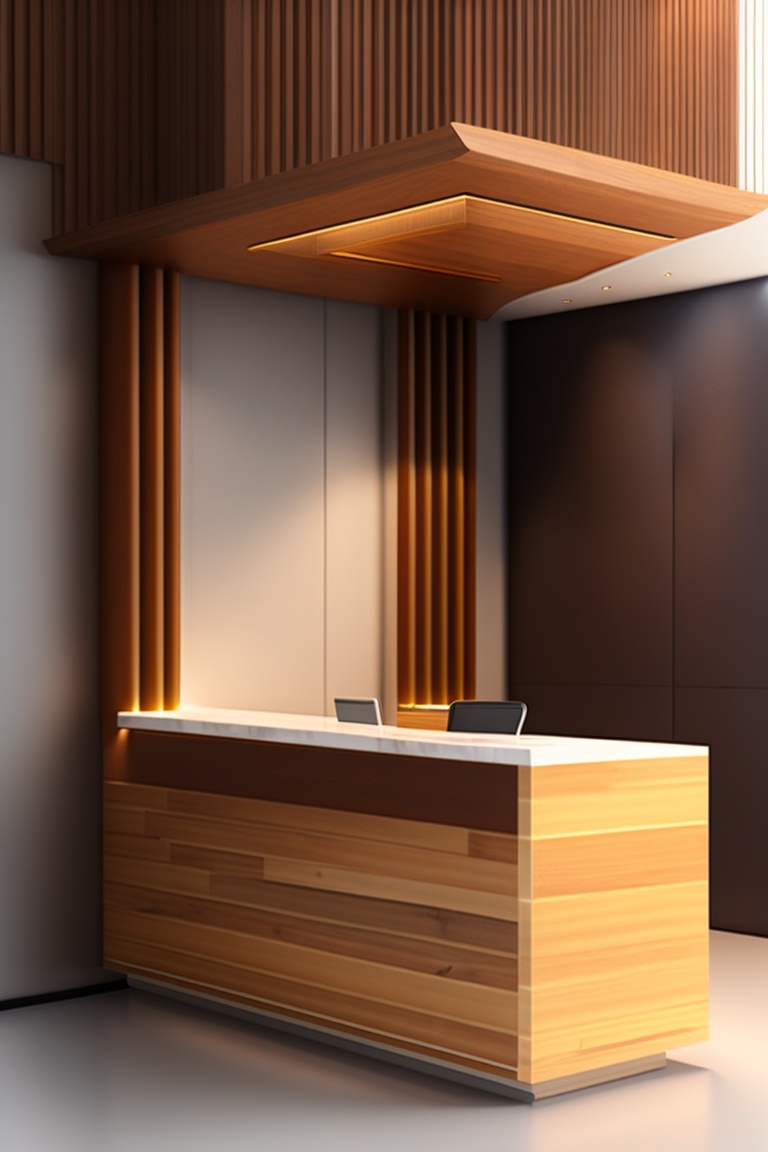 Lexica - Reception desk from wood, marble, blocks