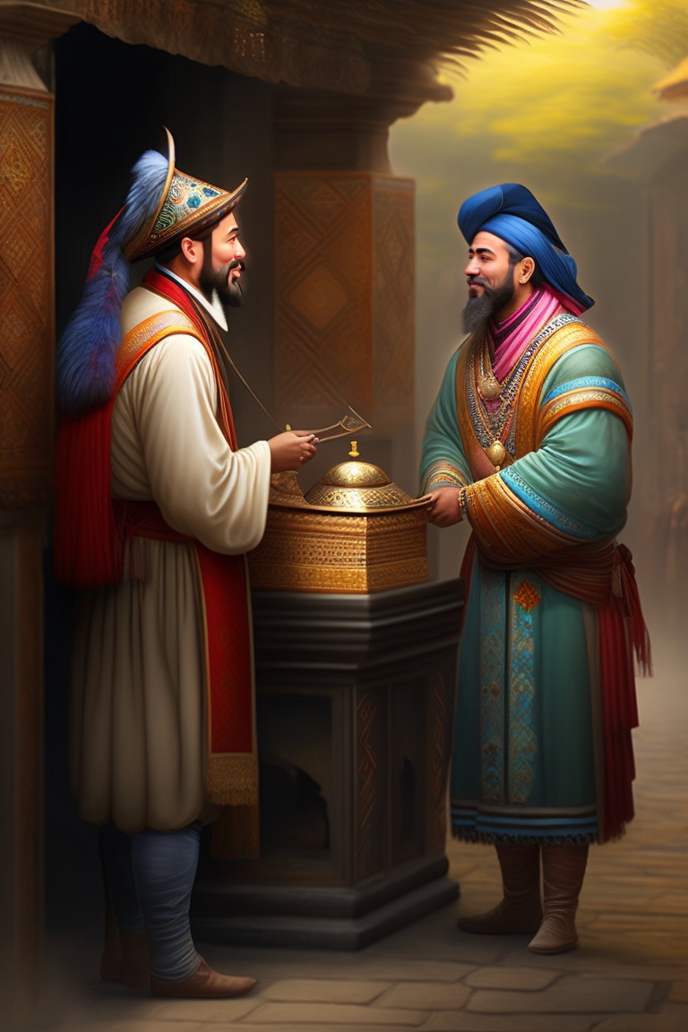 Lexica - Two men trading, exchange, ancient societies, merchandise, animals