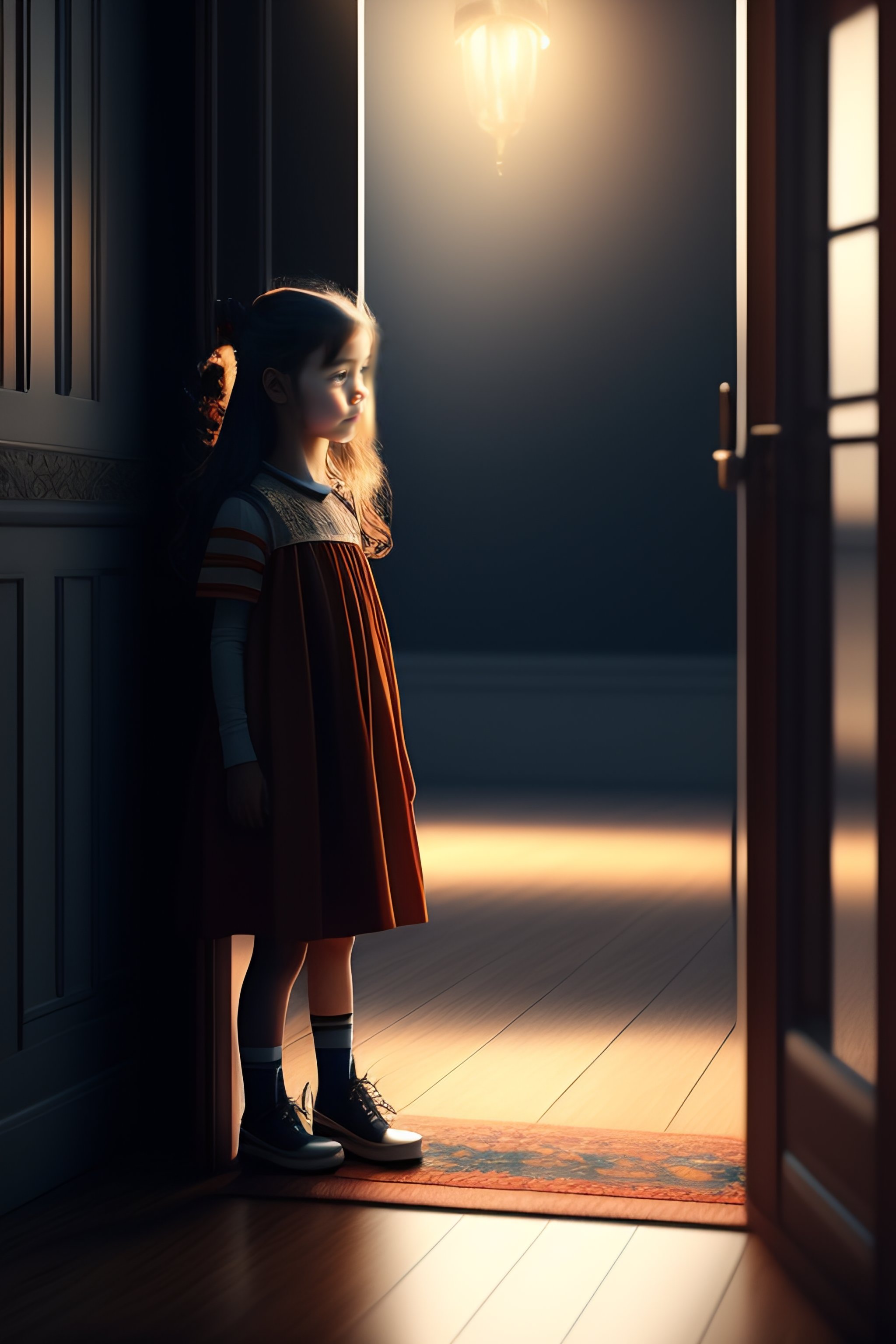 Lexica - Photo of a tall 10 years old beautiful girl stuck inside a ...