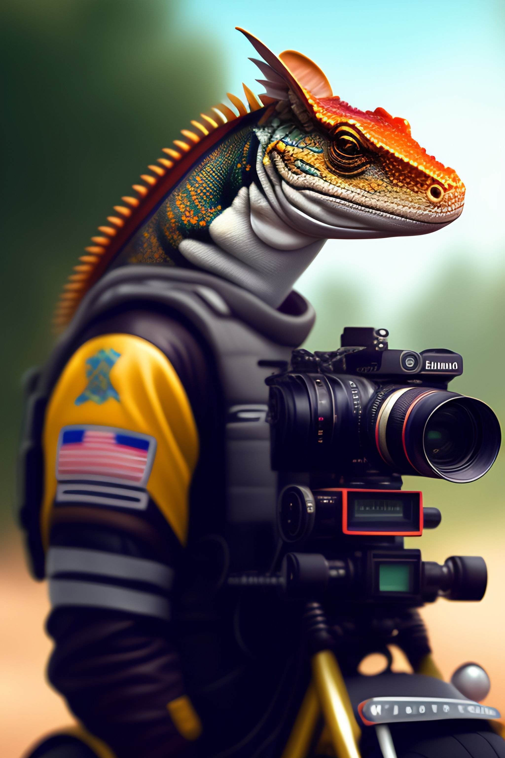 Lexica - A detailed portrait of an anthropomorphic lizard photographer ...