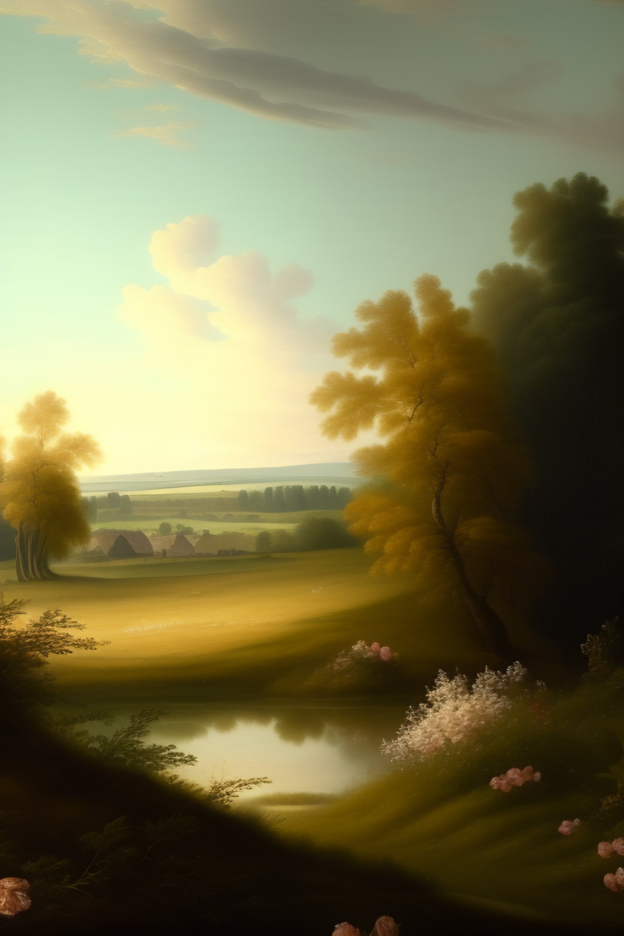 Lexica - 18th century oil painting of a spring meadow in vintage colour