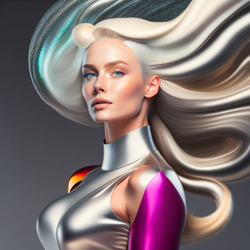 Lexica - Blonde woman has an endlessly tall twisted column of silver ...