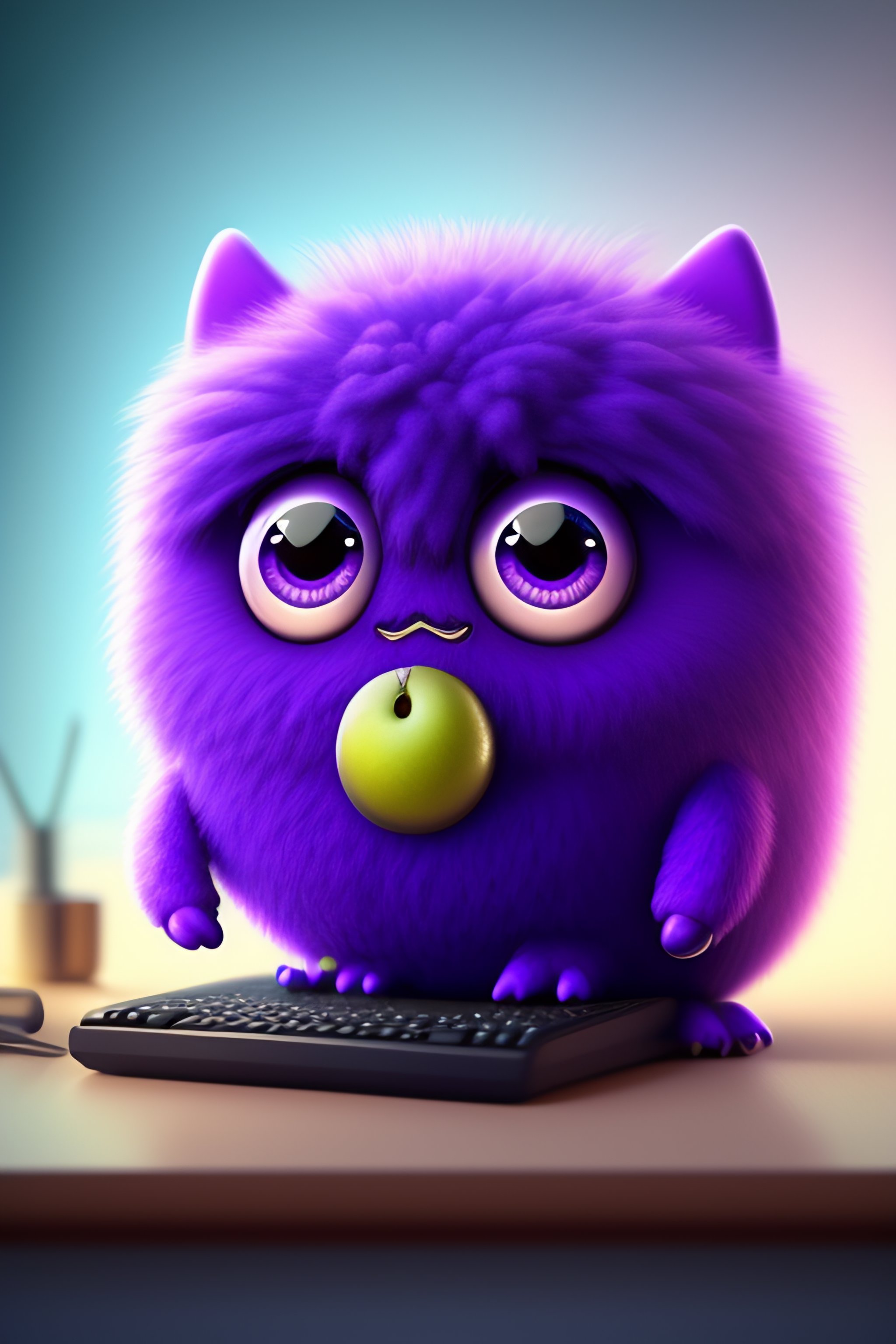 Lexica - One cute purple monster with big eyes debugging on a computer