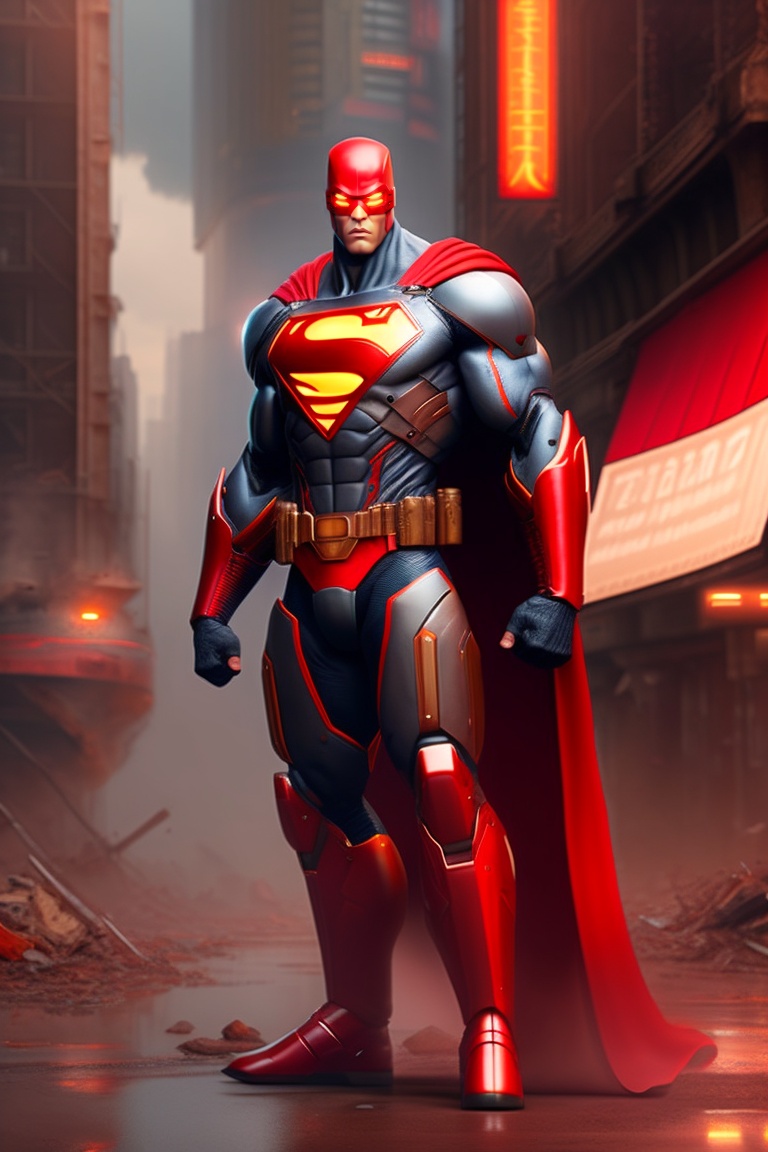 Lexica - A post-apocalyptic rusty cyborg Superman, full body, in ...