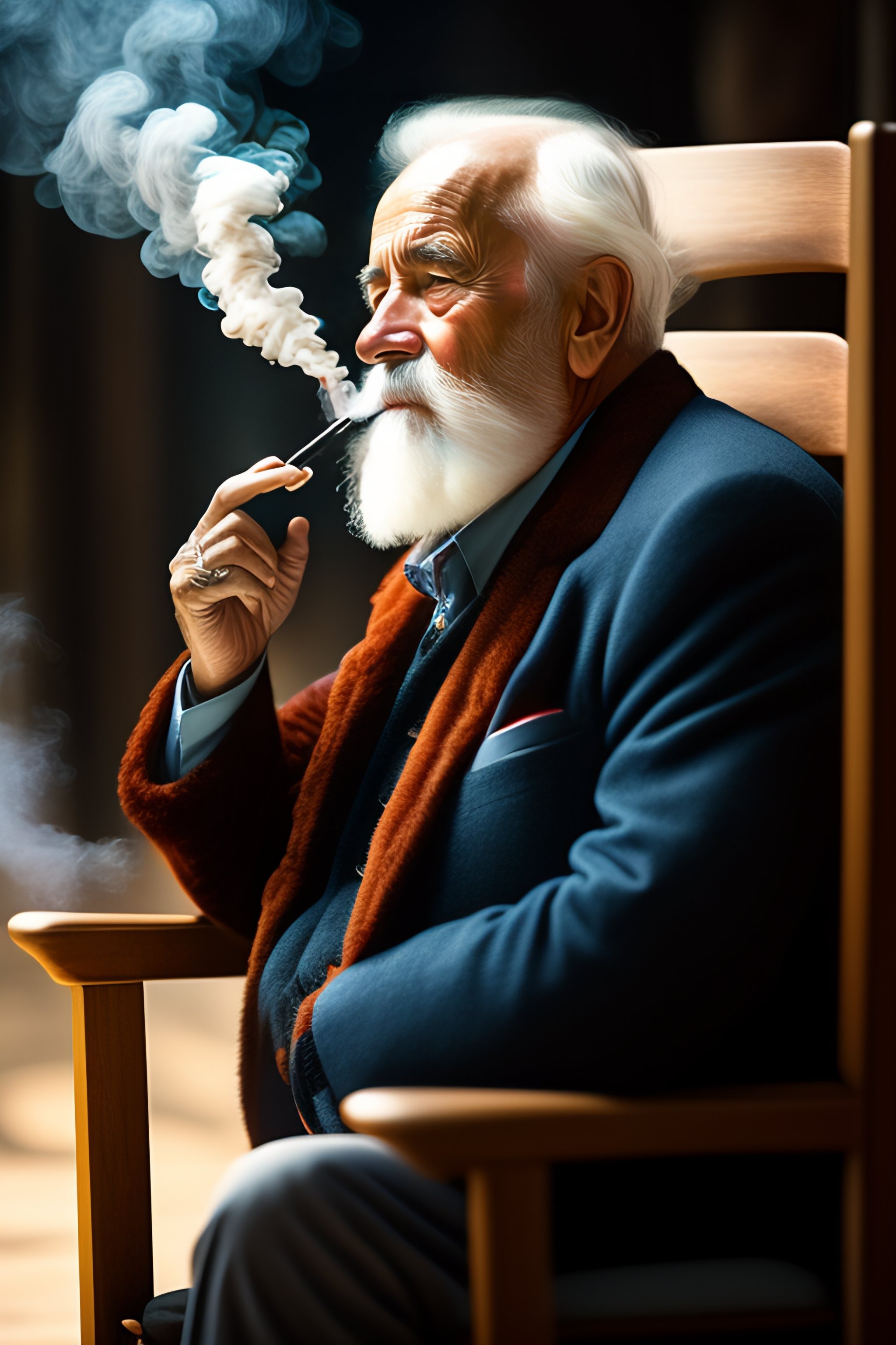 Lexica - Hairy old man smoking on a chair