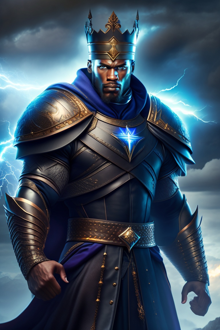 Lexica - A black assassin with a sword and a crown with blue lightning ...
