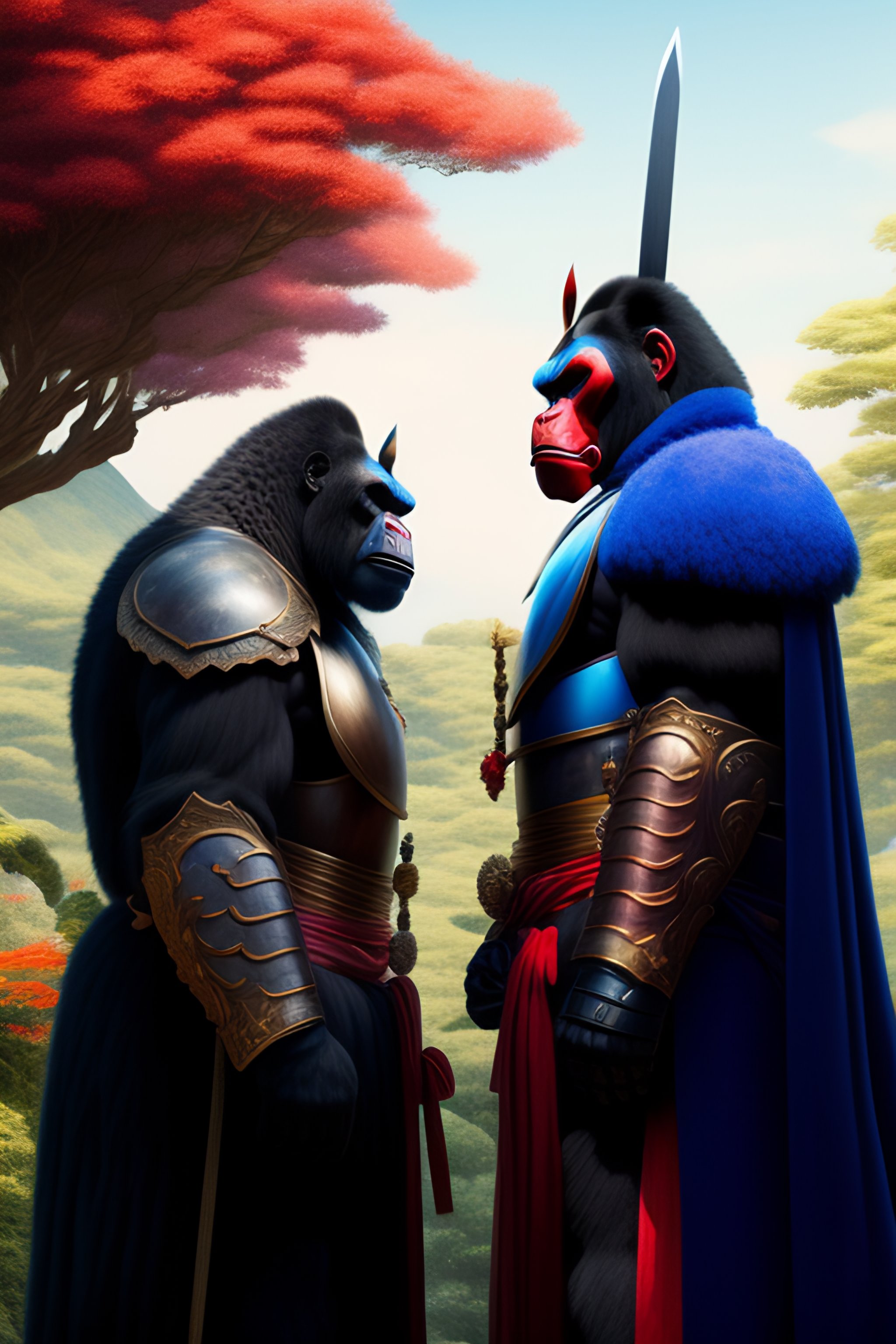 Lexica - A highly detailed matte painting of two Gorilla Samurai in ...