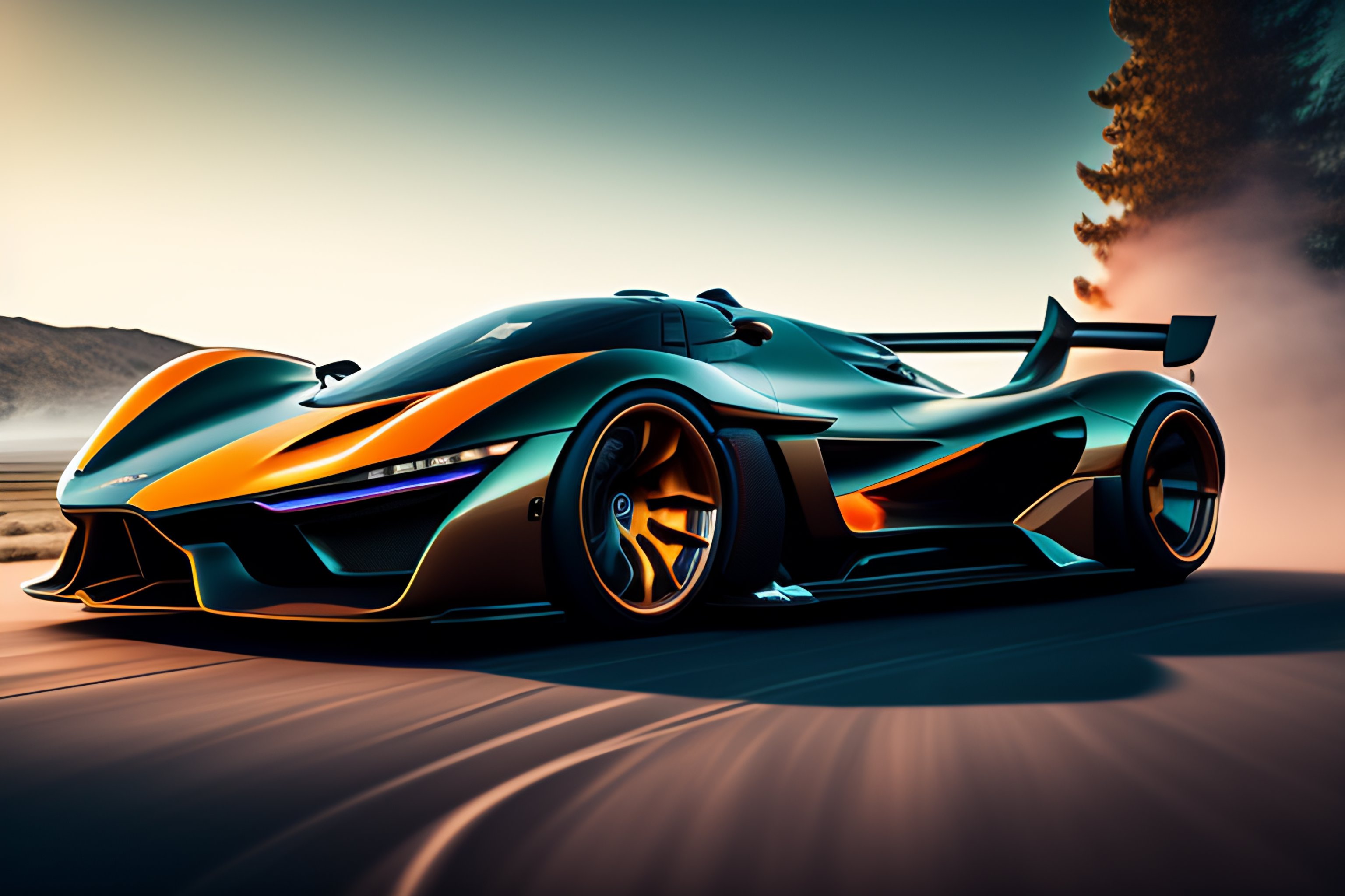 Lexica - Hypercars cyberpunk, muted colors ,swirling color smokes ...
