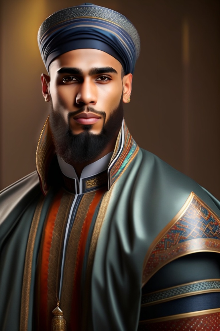 Lexica - Islamic scholer, strong man, see camera, wear islamic dress