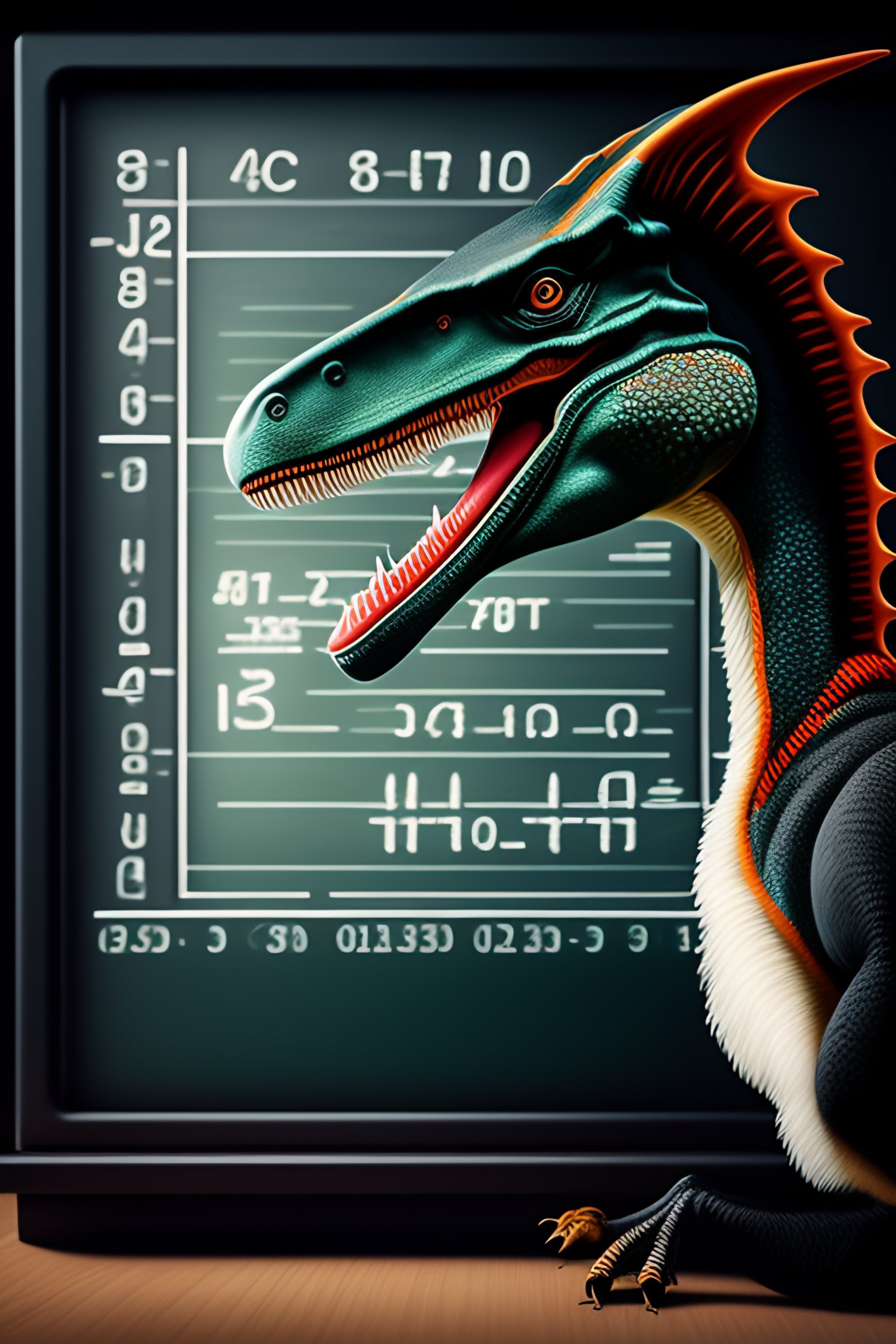 Lexica - Velociraptor doing mathematics on a blackboard