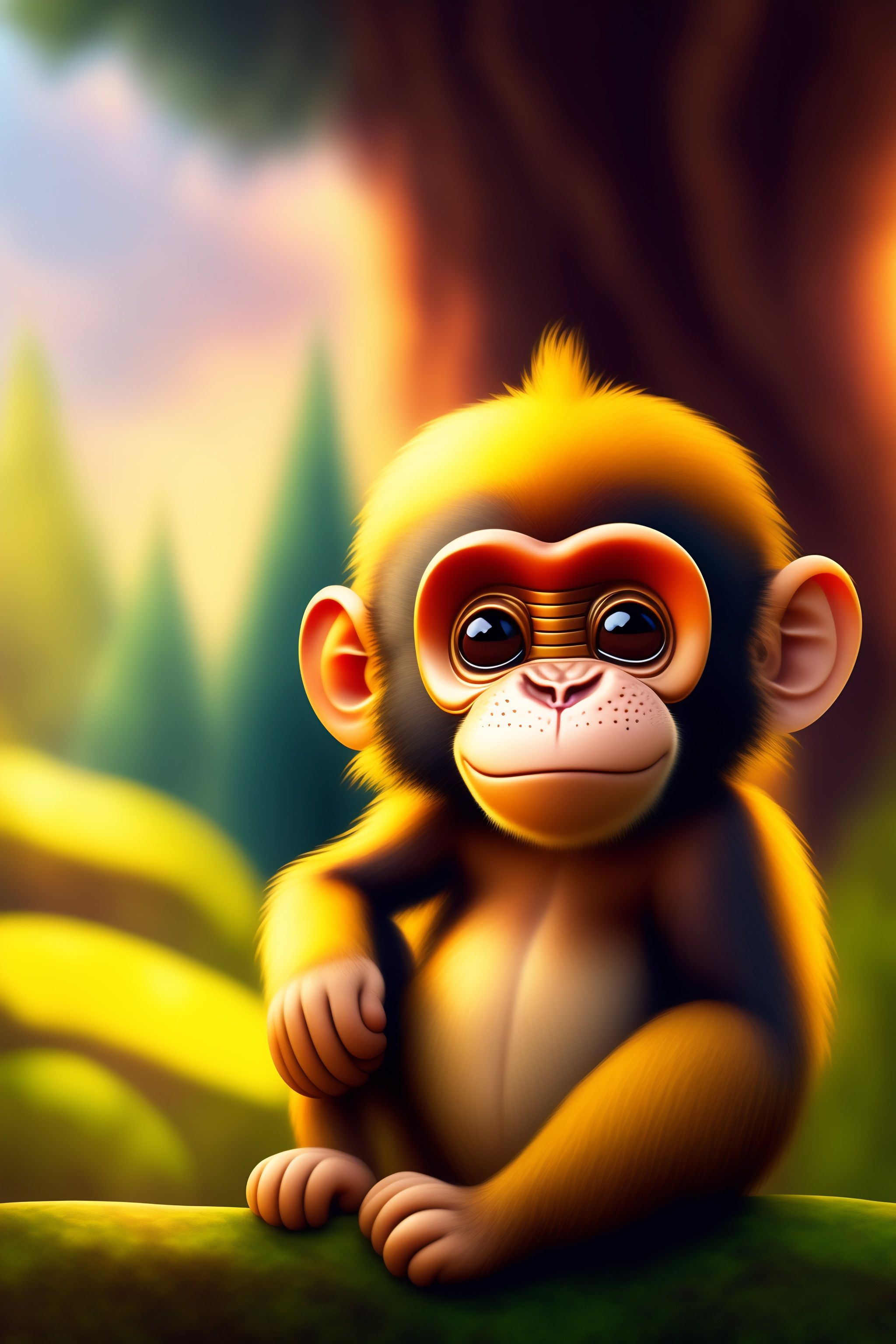 Lexica - Cute and adorable cartoon monkey, fantasy, dreamlike ...