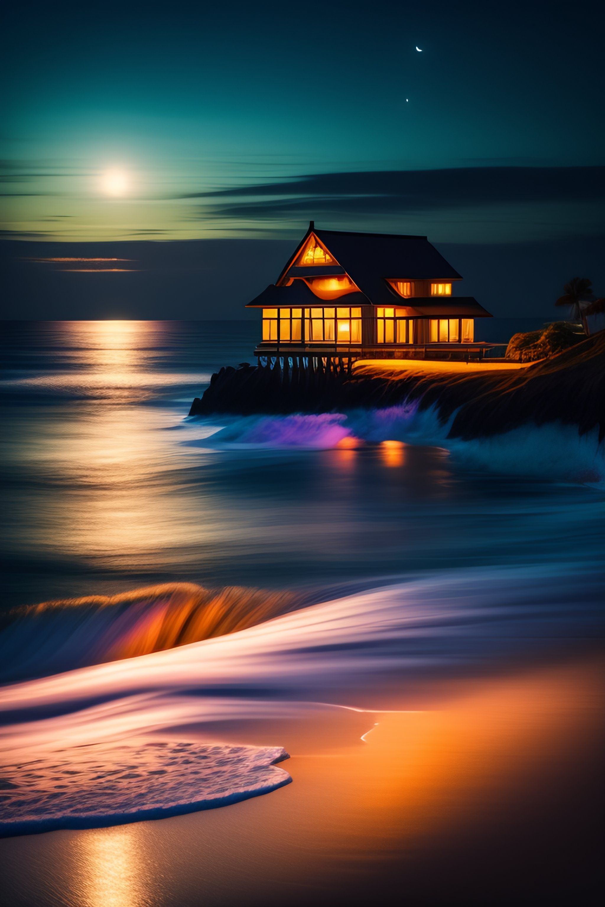 Lexica - House on ocean at night