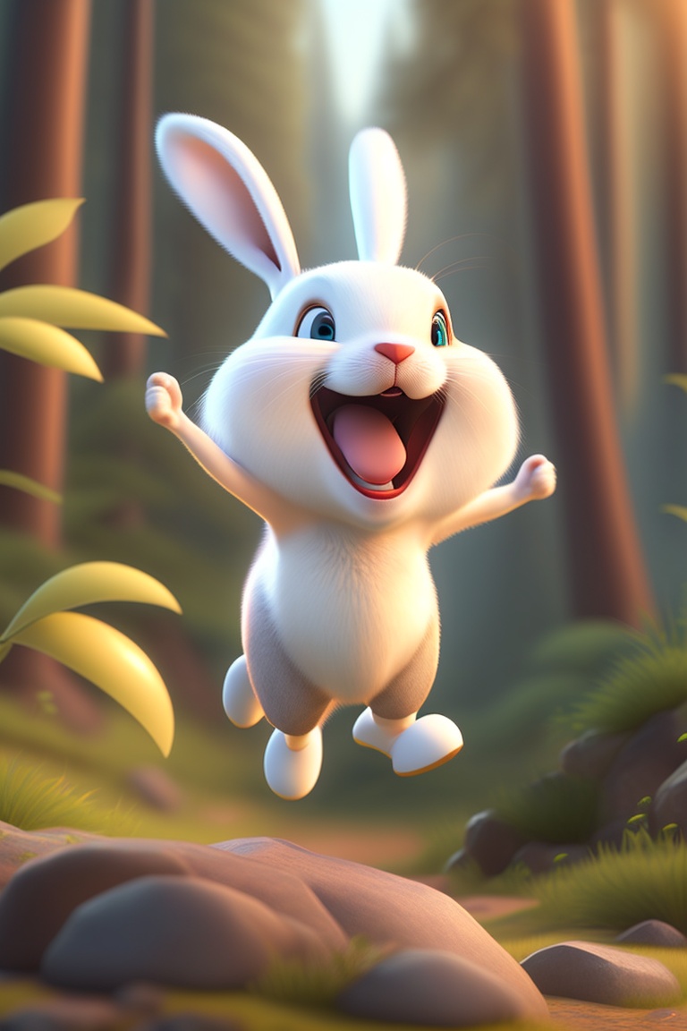 Lexica - 3D white rabbit, character, smiling, pixar style, CGI, jumping ...