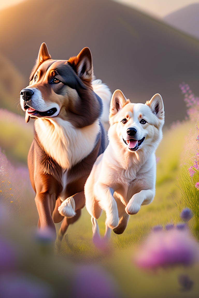 Lexica - Visualize Coco and Buddy running together through a field of ...