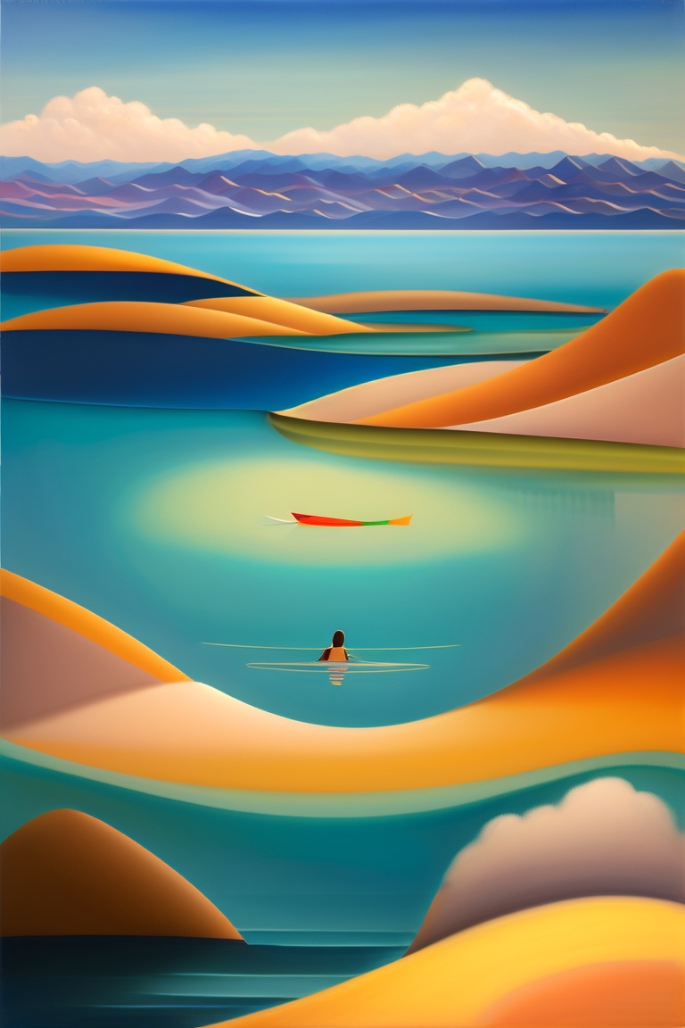 Lexica - A woman swiming in the dead sea, under the Sun, hand-painted ...