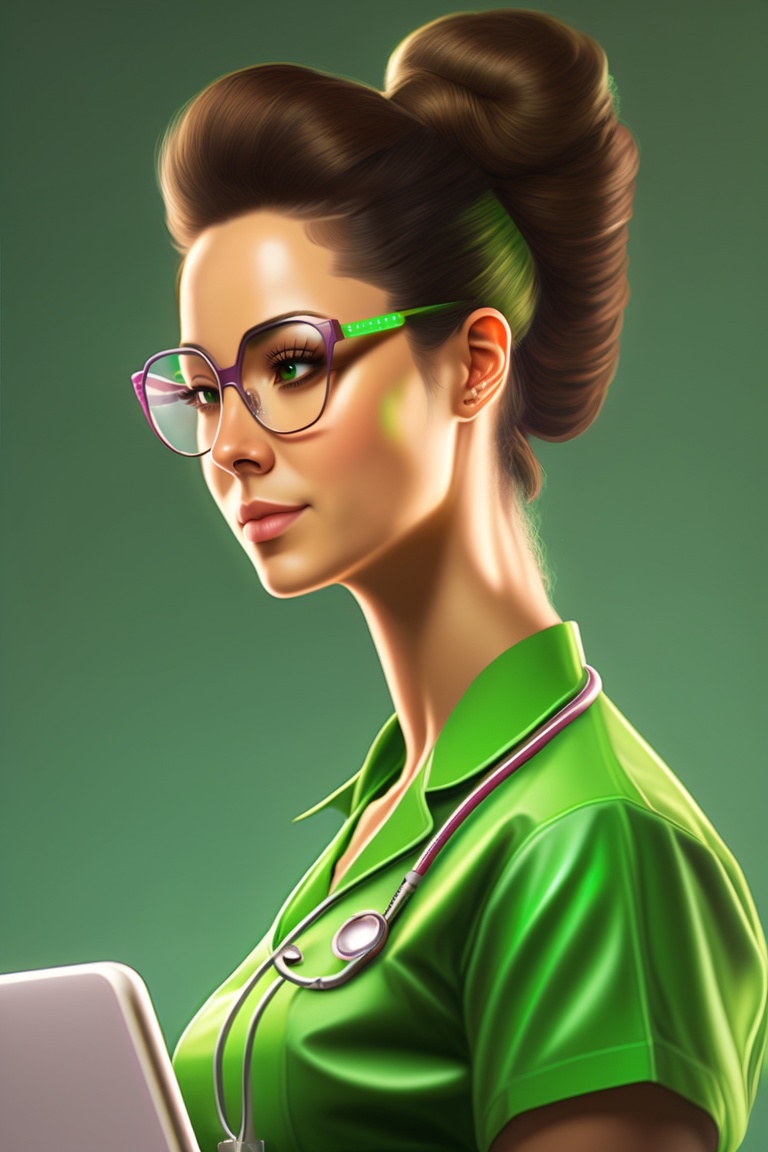 Lexica - Matrix dot drawing, detailed nurse in green scrubs, hair in a ...