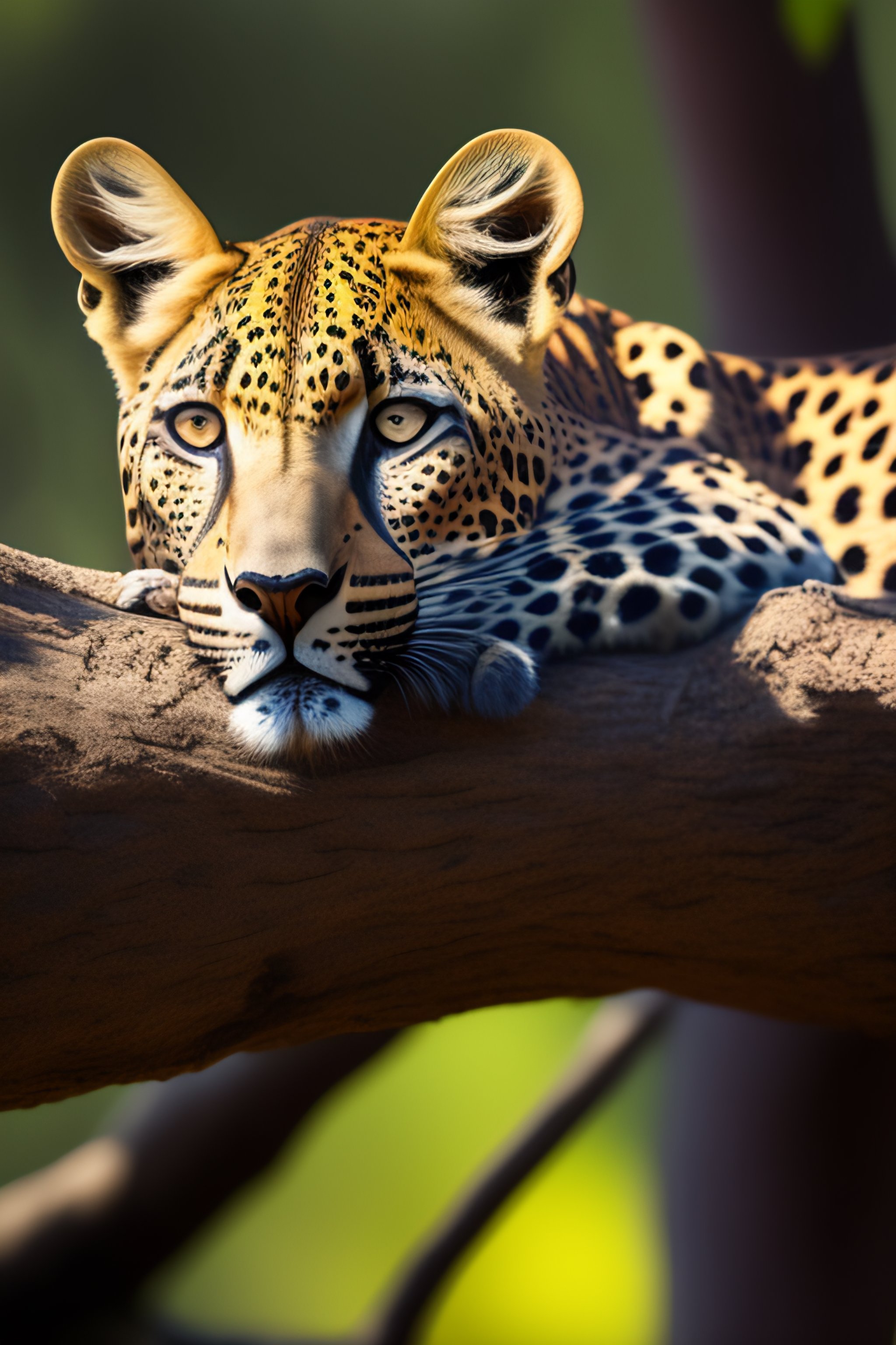 Lexica - Beautiful spotted leopard lying down on a large ree branch in ...