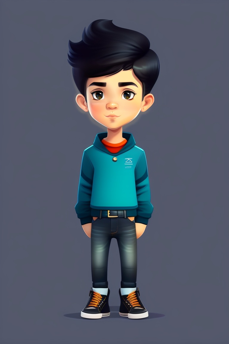 Lexica - Cartoon teenager boy standing on floor,2d style, black hair ...