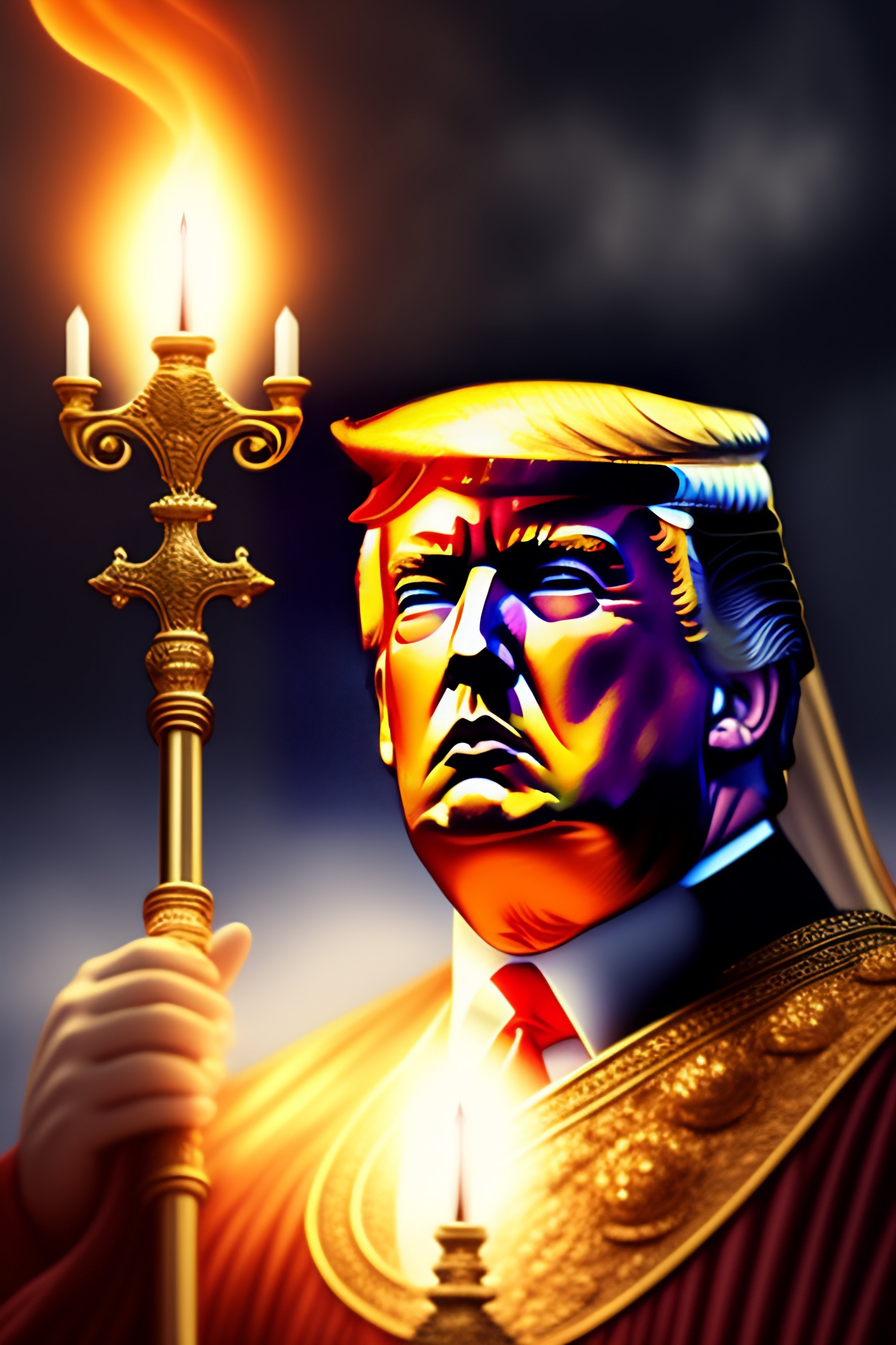 Lexica - Donald trump as saint, heaven, portrait, fire sword