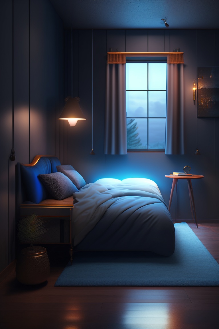 Lexica - Man room with a bed and a table with a notebook on it, it's ...