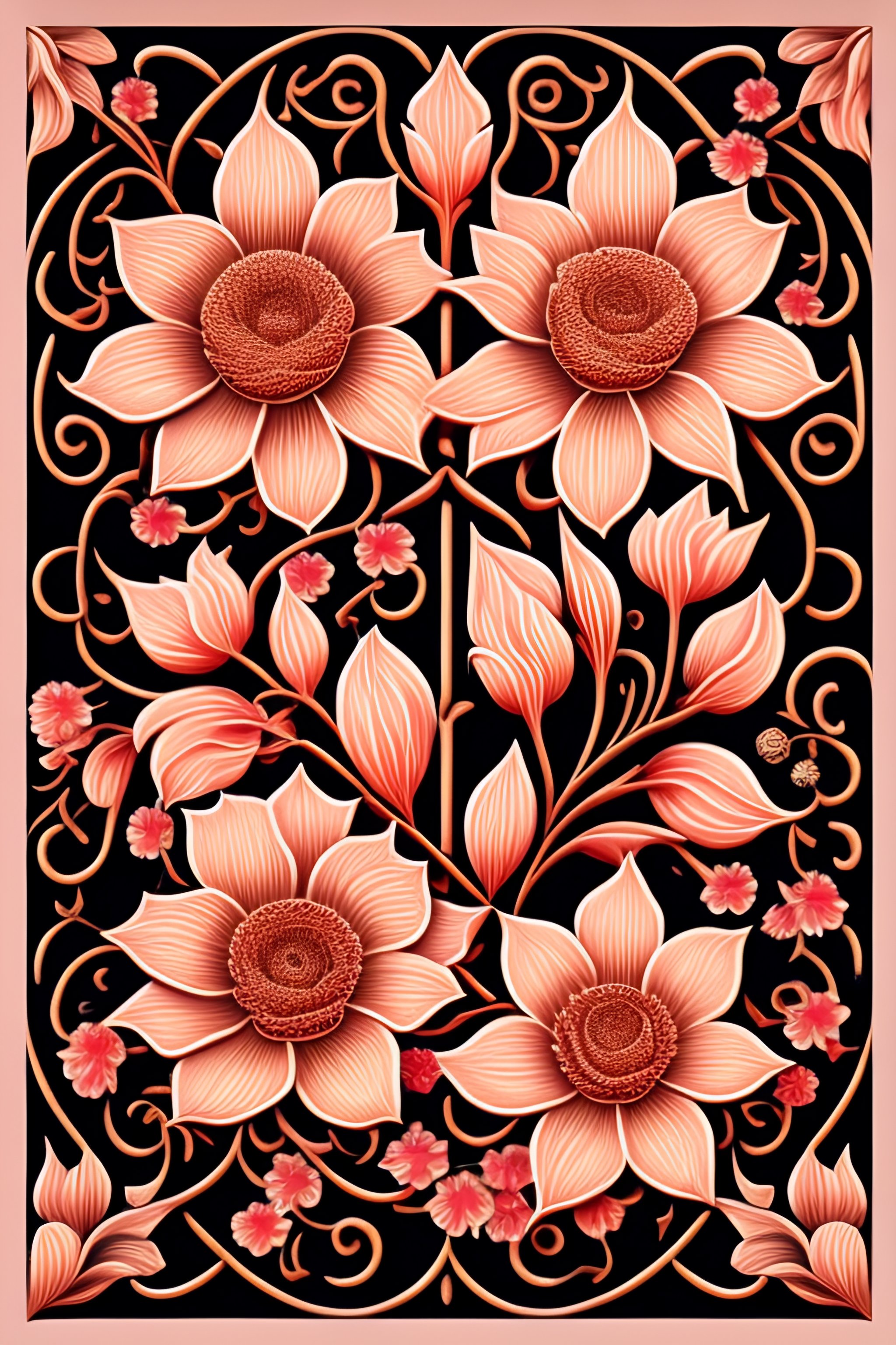 Lexica - Classical floral elements emanating from center, woodcutting ...