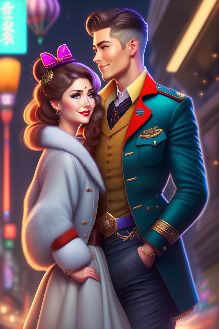 Lexica - Gen Millennium couple modern social dressed, Disney style