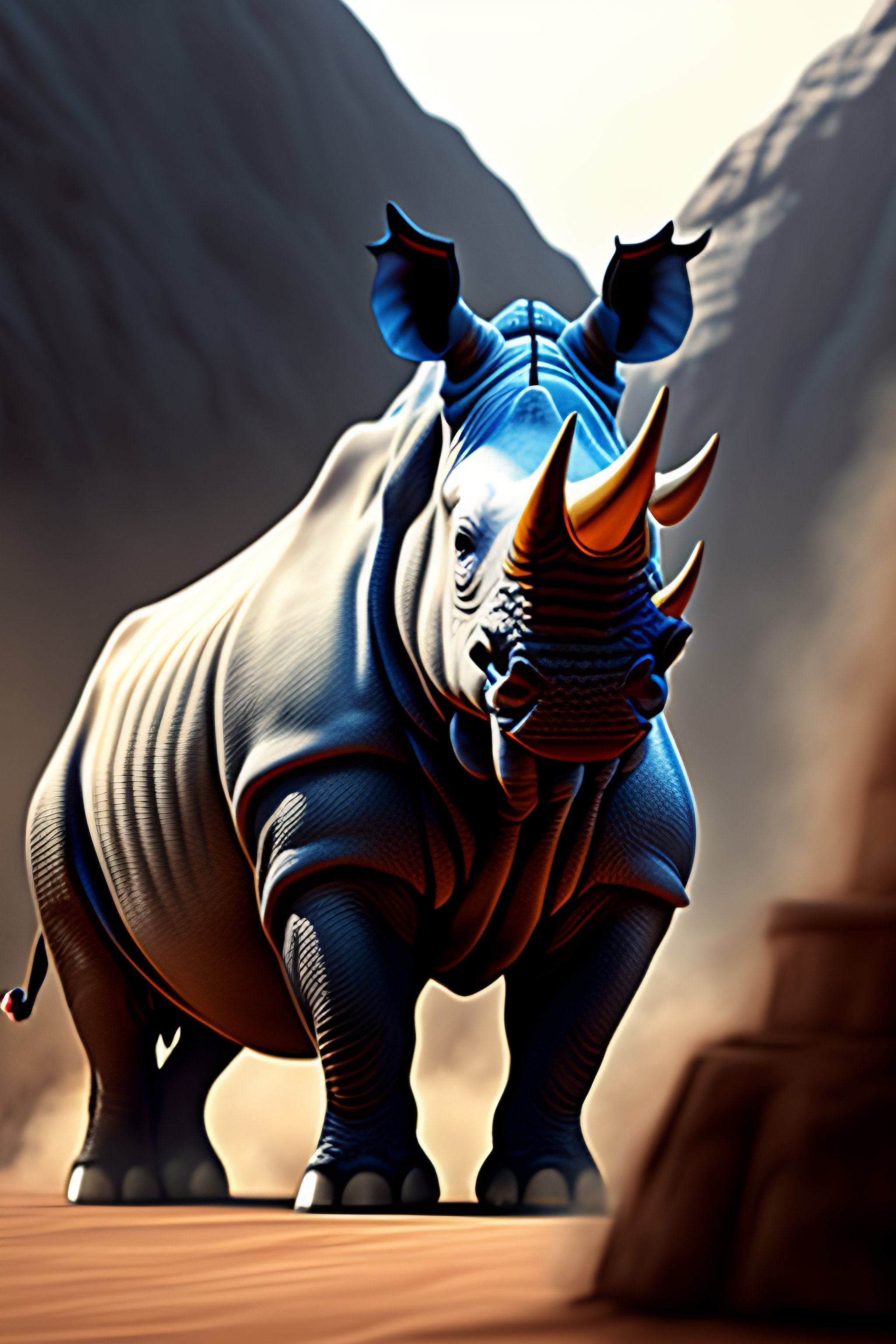 Lexica - A rhino wielding a rocket-launcher from a video game.