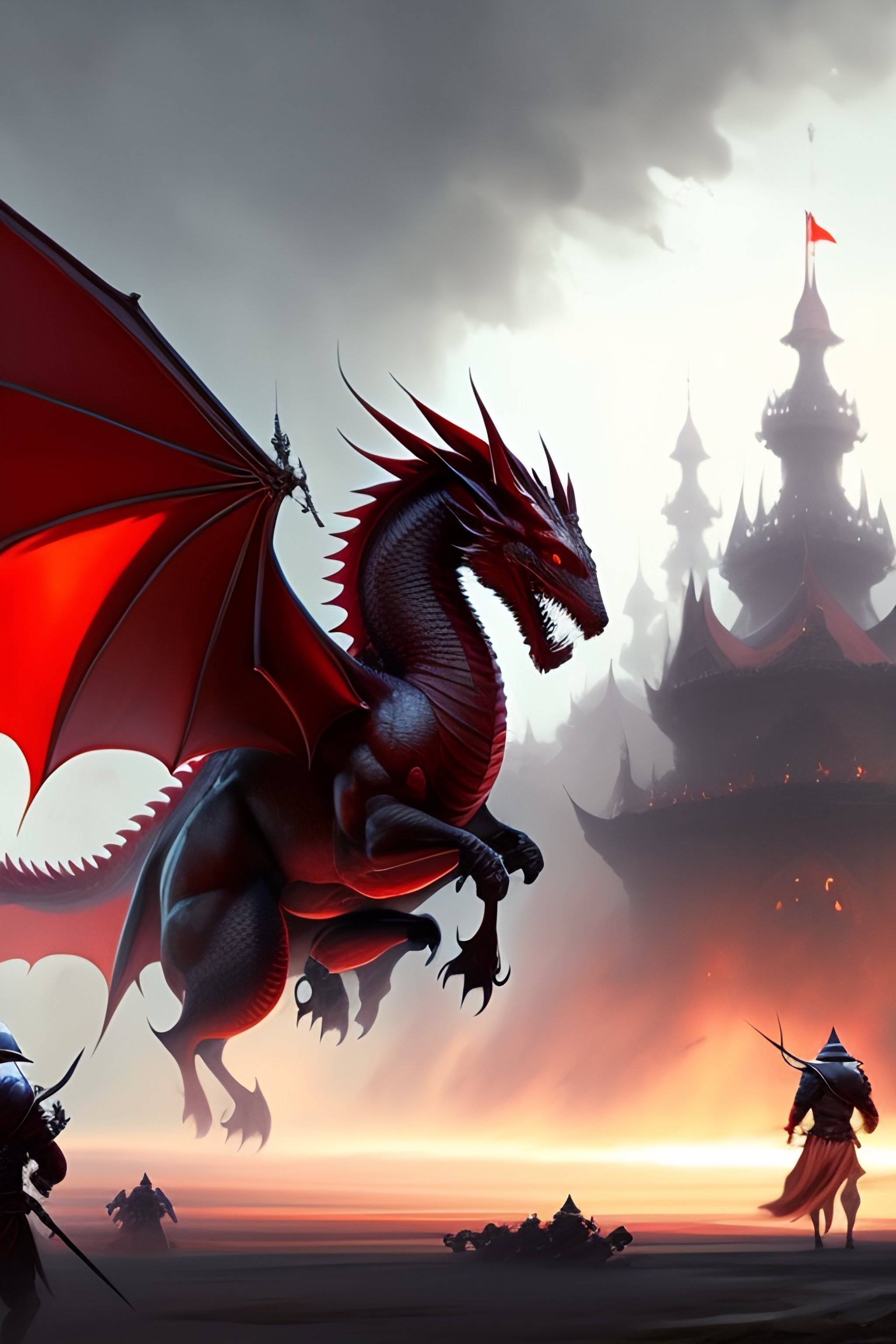 Lexica - A red dragon landing on fleeing medieval infantry, by greg ...