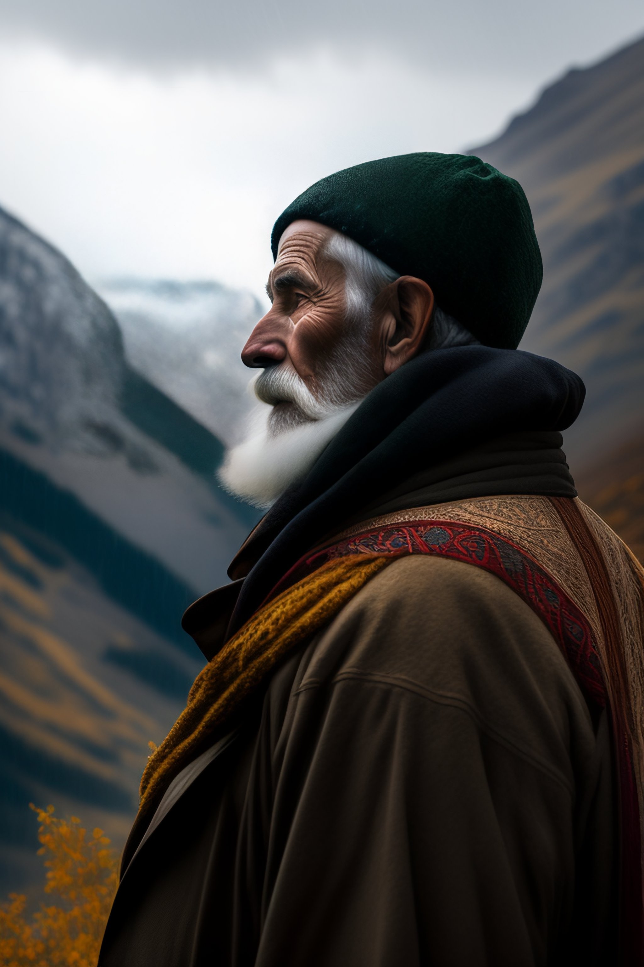 Lexica - Chechen old man shepard in mountains, rainy, autumn, dark details
