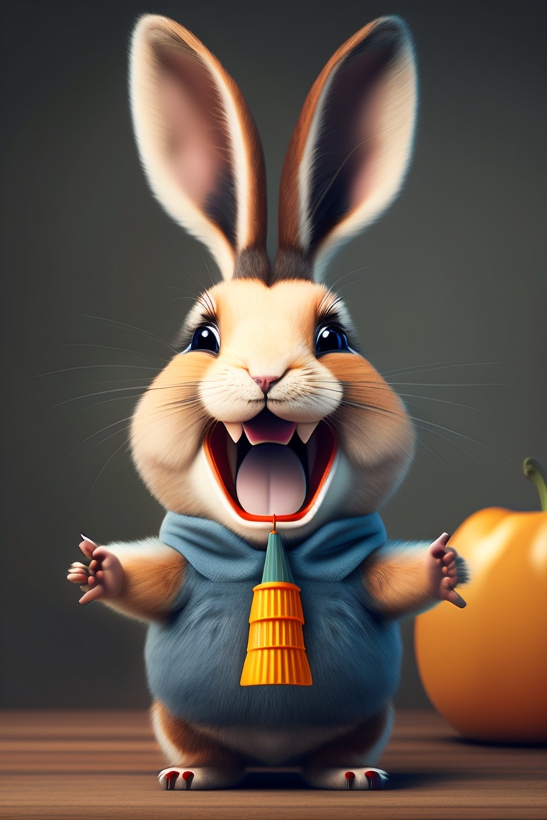 Lexica - Preschoolers' hare. Ruler in hands. Very angry, mad. Big teeth