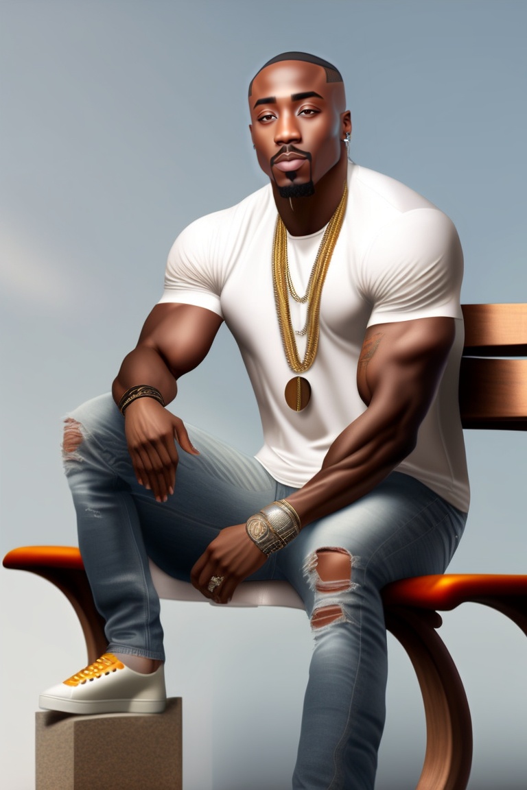 Lexica - 2PAC sitting in a lux bench wearing white T-shirts and large ...